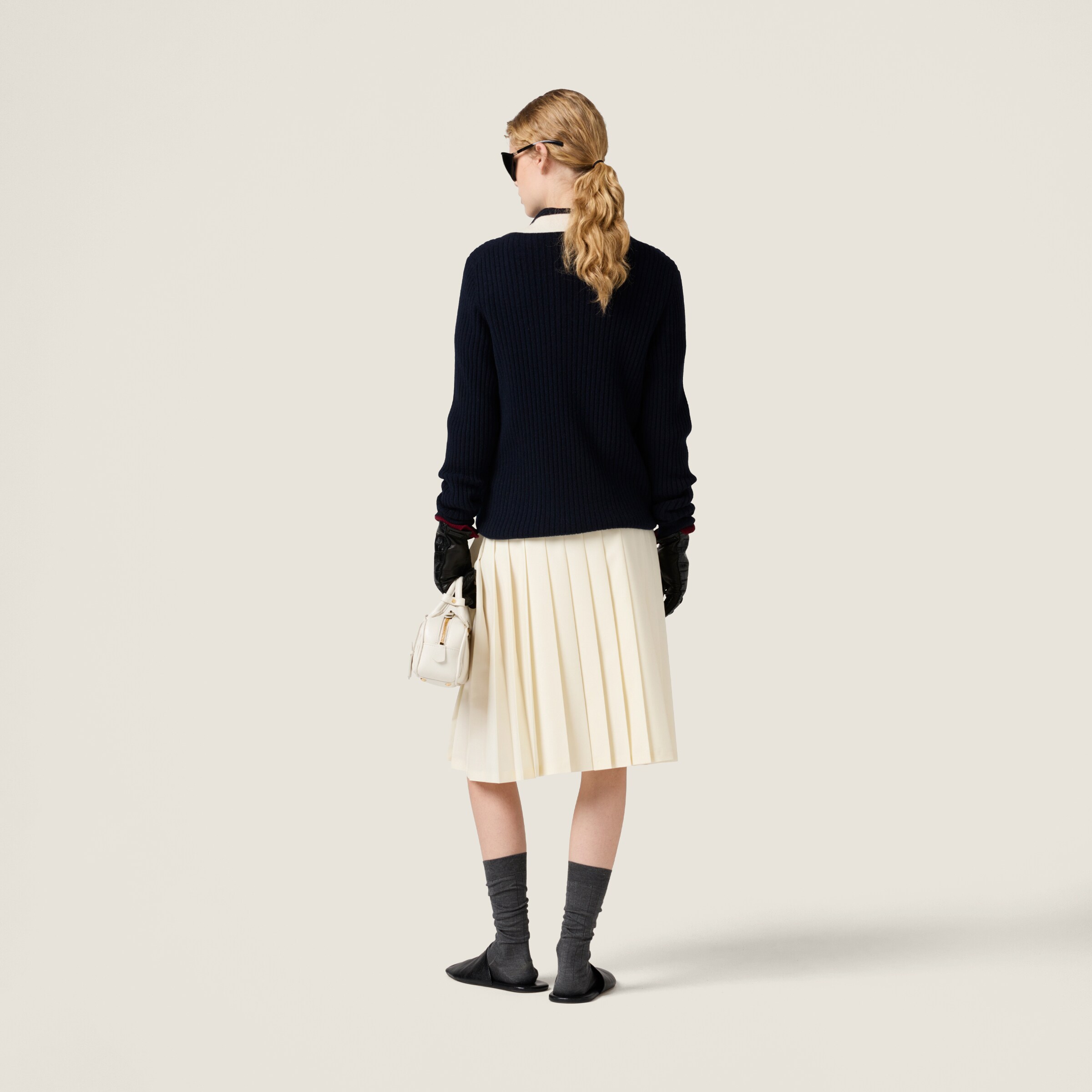 Natural Pleated Mohair Fabric Skirt Miu Miu