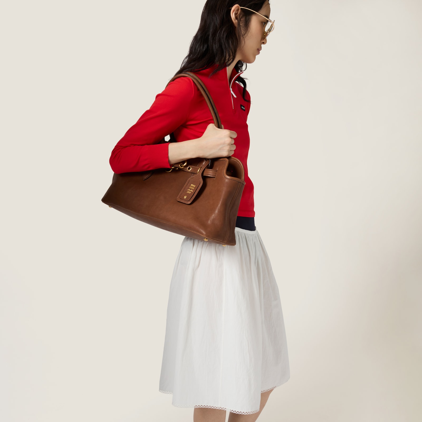 White Slubbed Poplin Skirt Miu Miu