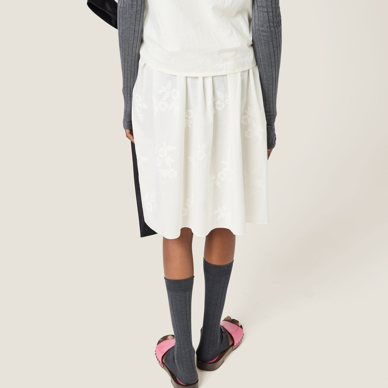 Ivory Embroidered Batiste Skirt | Miu Miu