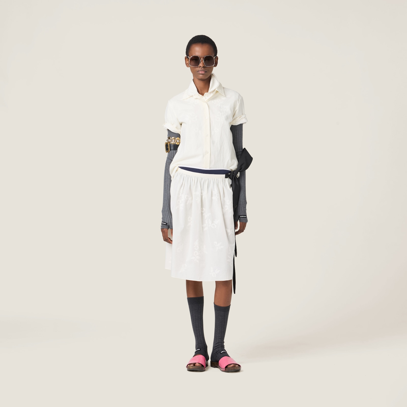 Ivory Embroidered Batiste Skirt | Miu Miu