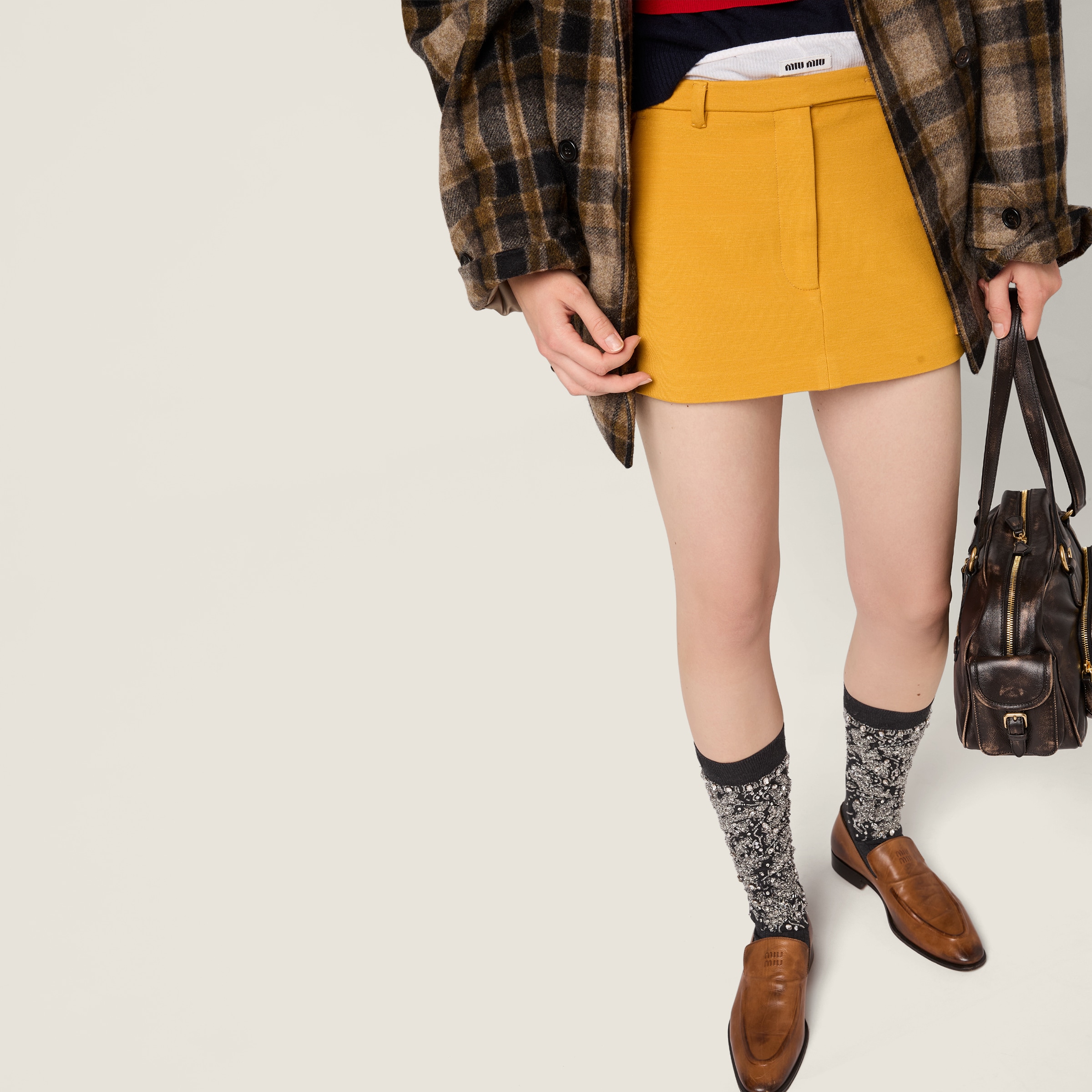 Mustard Milano Rib Knit Miniskirt | Miu Miu - United States