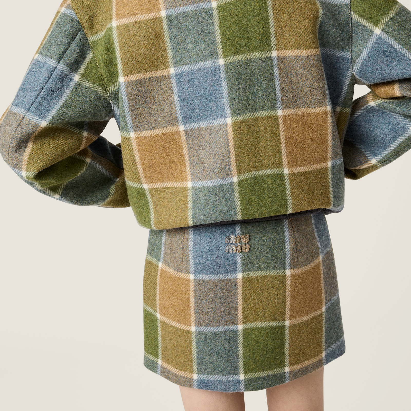 Camel/aviator Blue Checked Miniskirt | Miu Miu