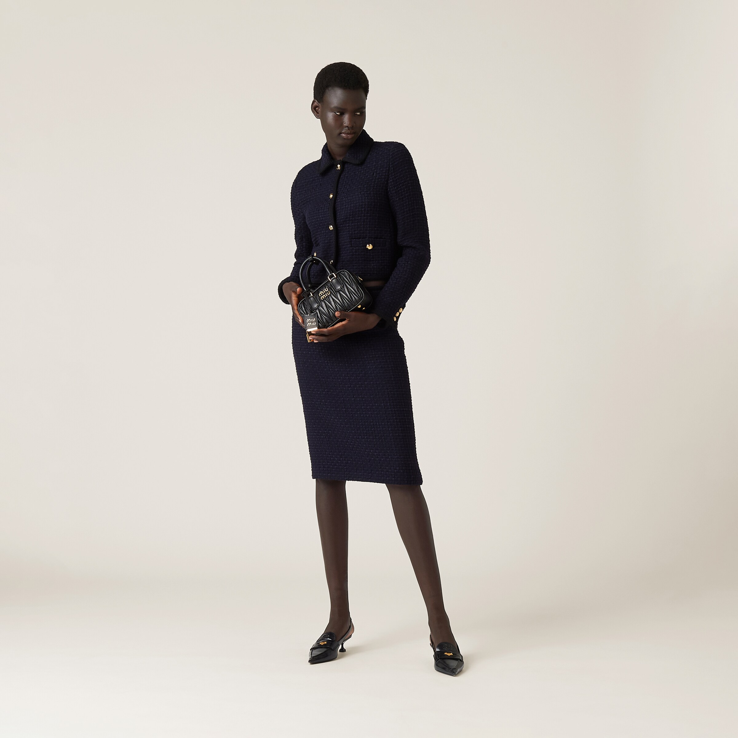 Navy Single Breasted Tweed Jacket Miu Miu