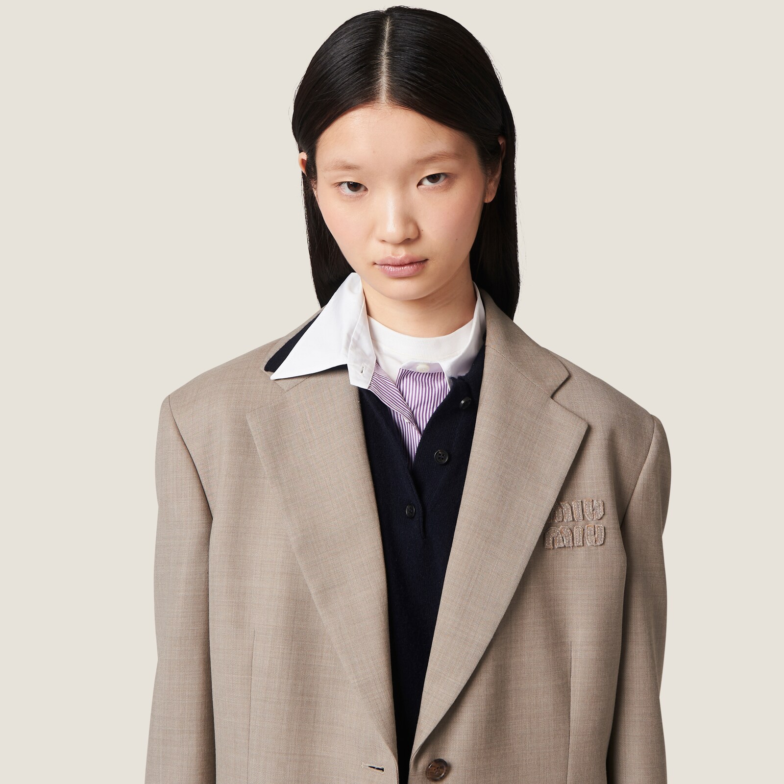 Clay Grey Single-breasted Gabardine Jacket | Miu Miu