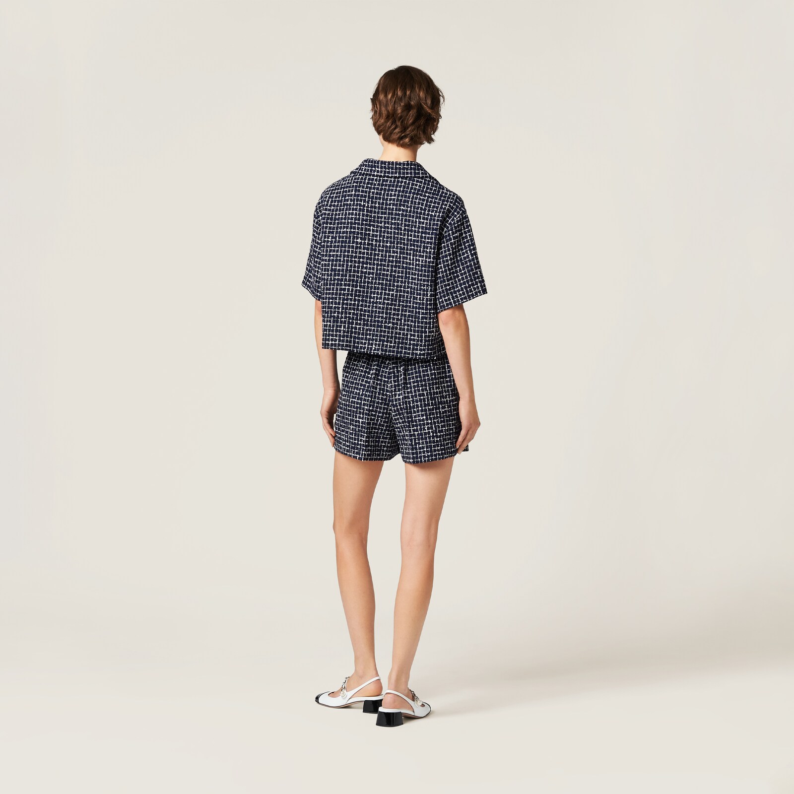 Blue/ivory Single-breasted Checked Tweed Jacket | Miu Miu