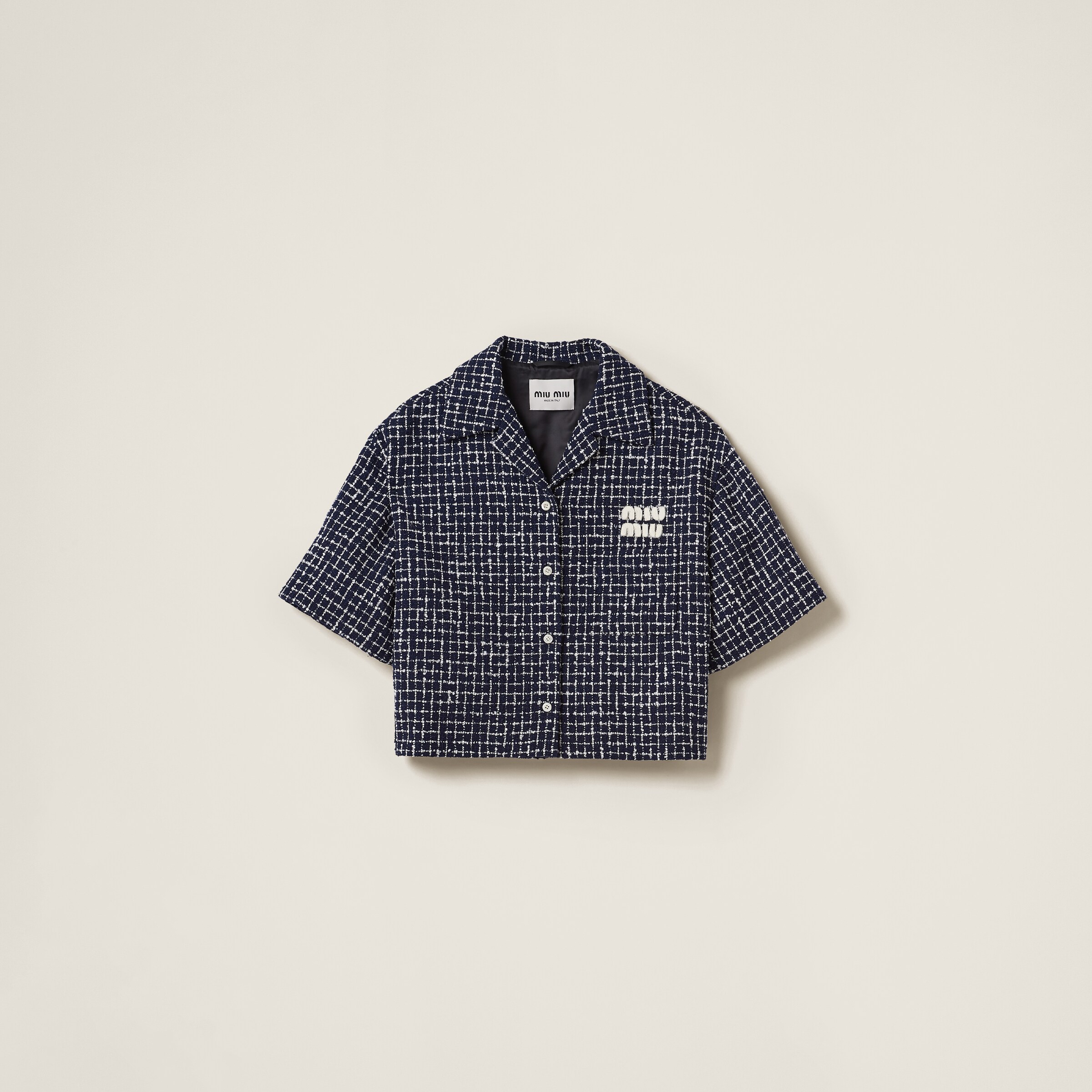 Blue/ivory Single-breasted Checked Tweed Jacket | Miu Miu