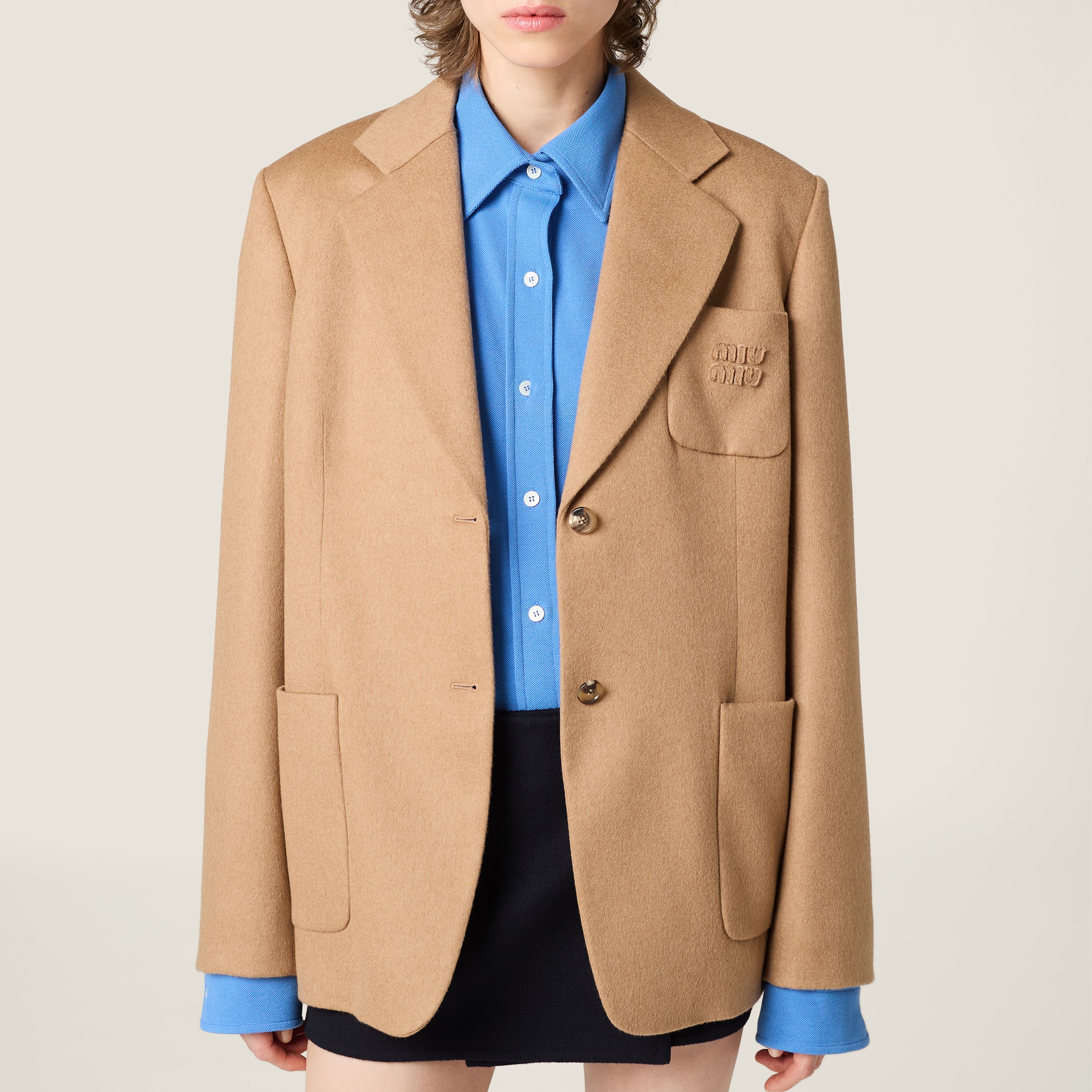 Camel Brown Single-breasted Camel Hair Jacket | Miu Miu