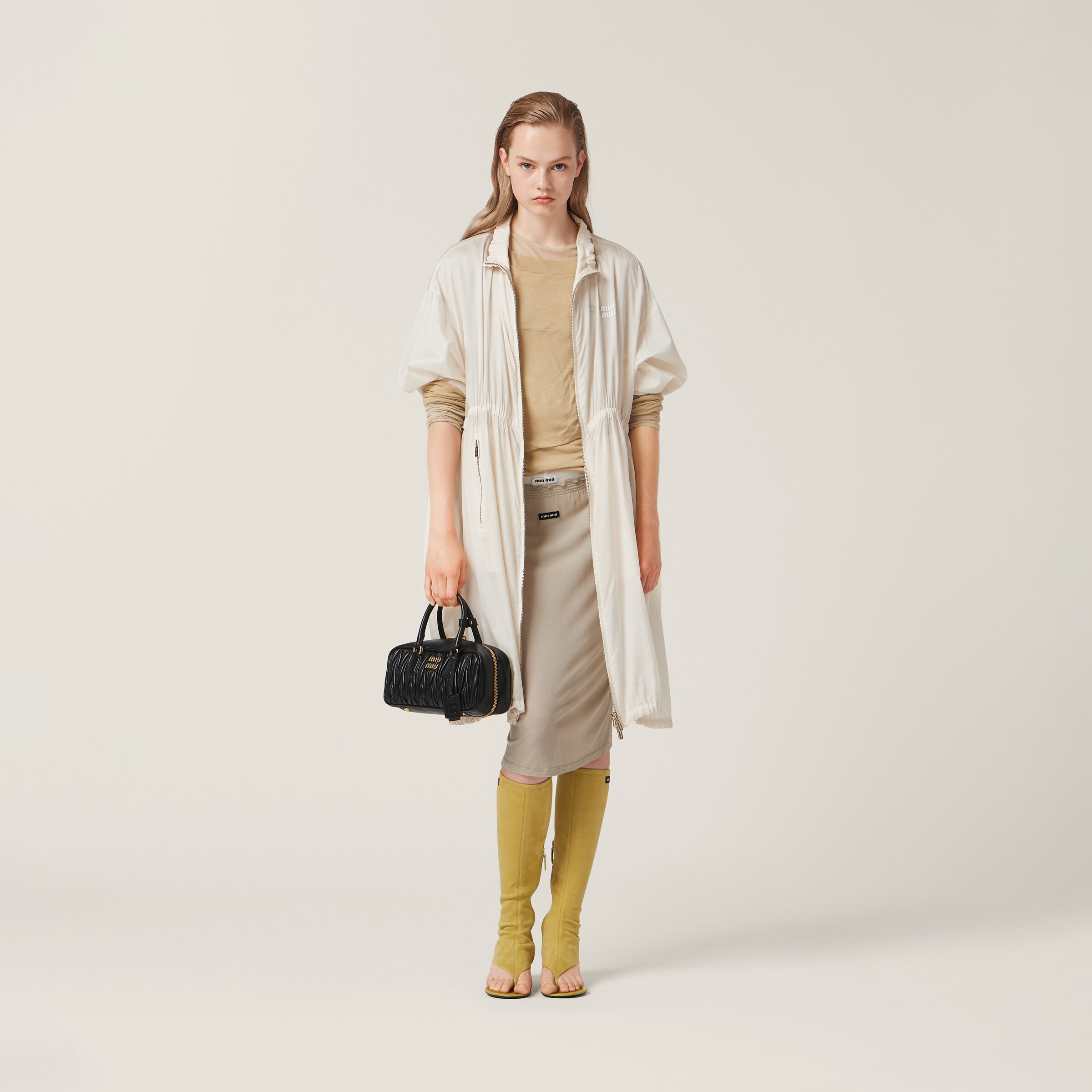Pumice Stone Garment-dyed Ribbed Jersey Skirt | Miu Miu