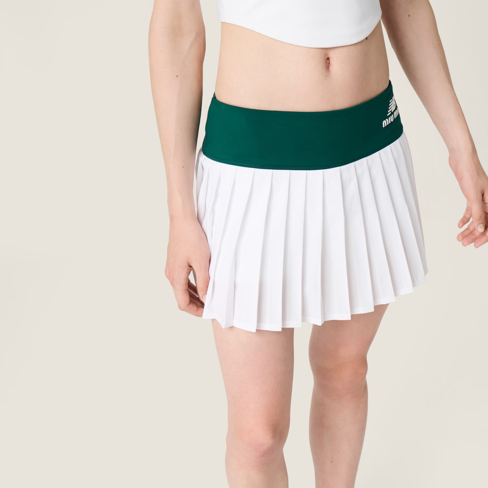 Green/white Stretch Technical Jersey Pleated Miniskirt | Miu Miu ...