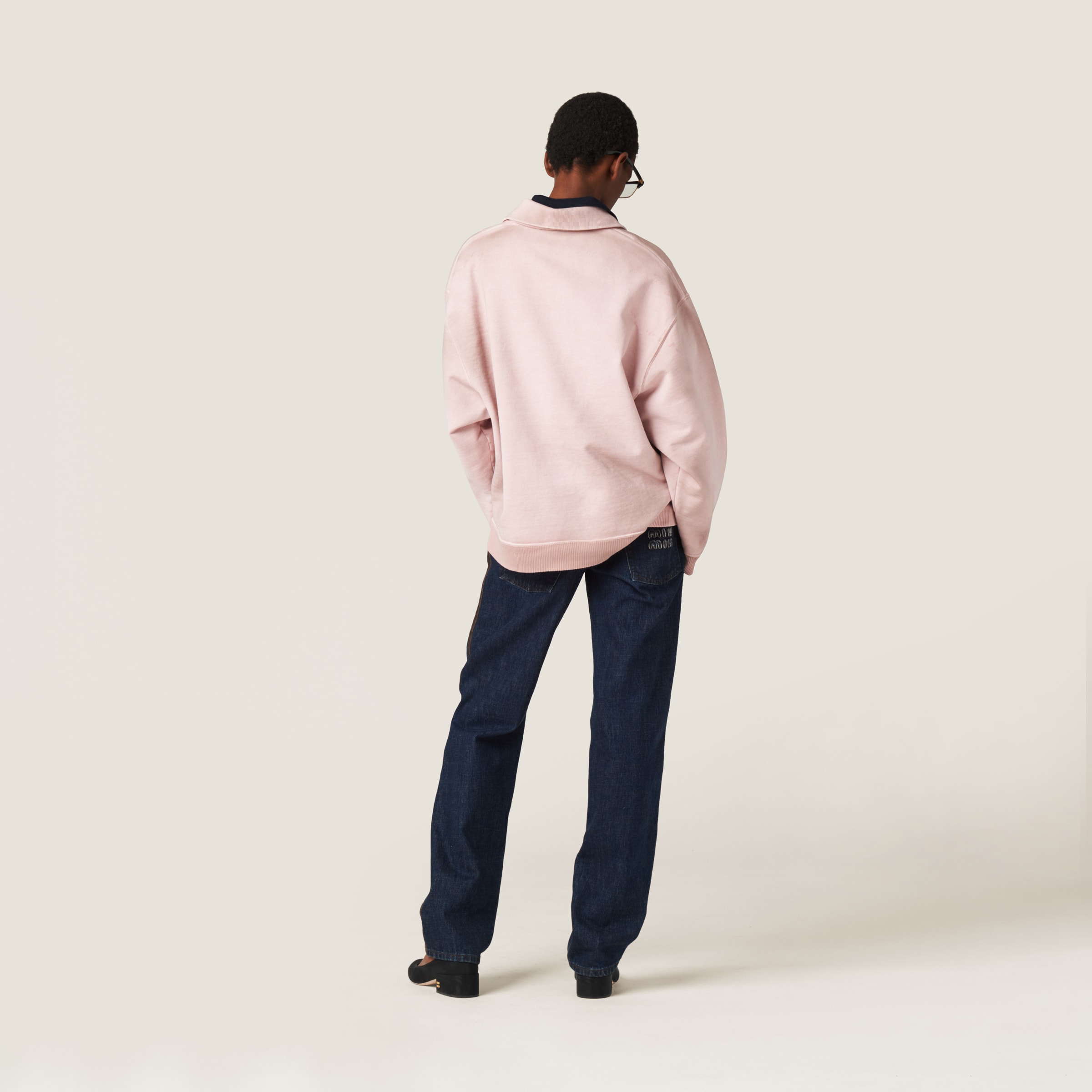 Alabaster Pink Garment-dyed Cotton Polo Shirt | Miu Miu