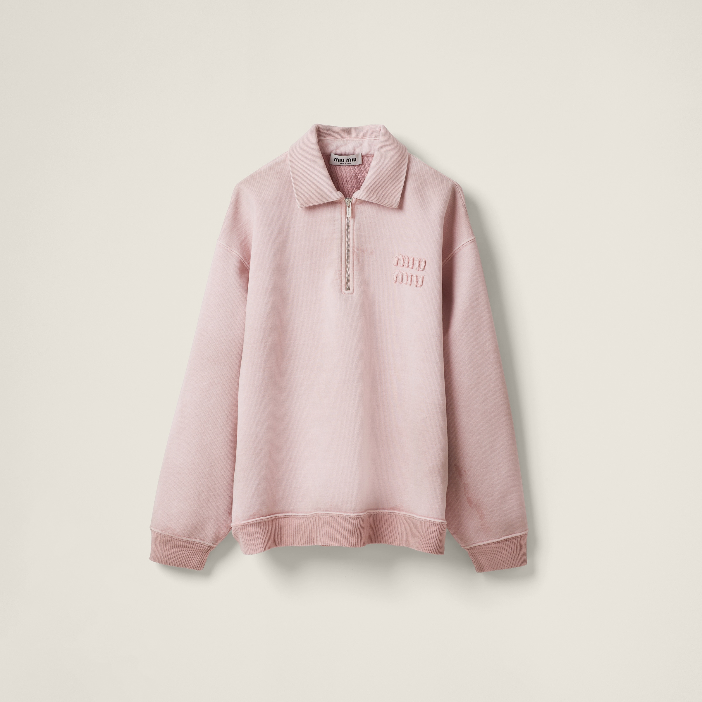 Alabaster Pink Garment-dyed Cotton Polo Shirt | Miu Miu