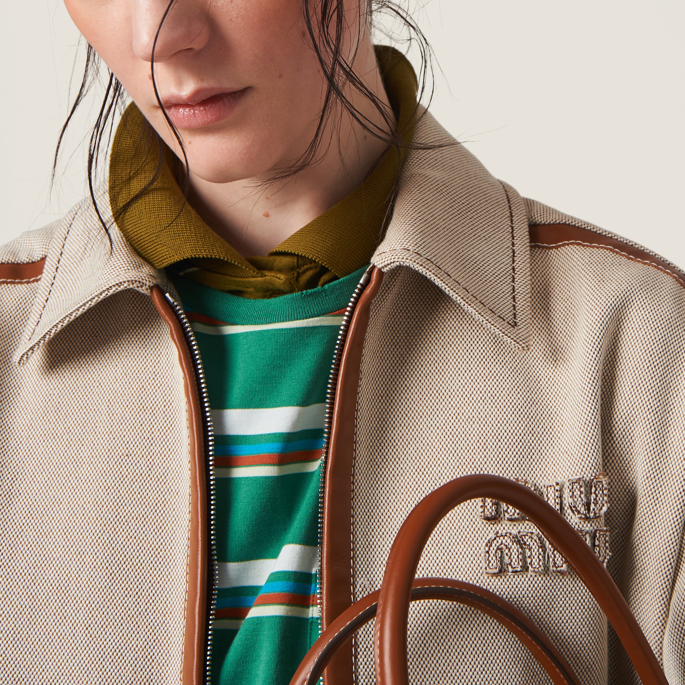 Polo En Jersey De Coton Mustard/cream/blue | Miu Miu
