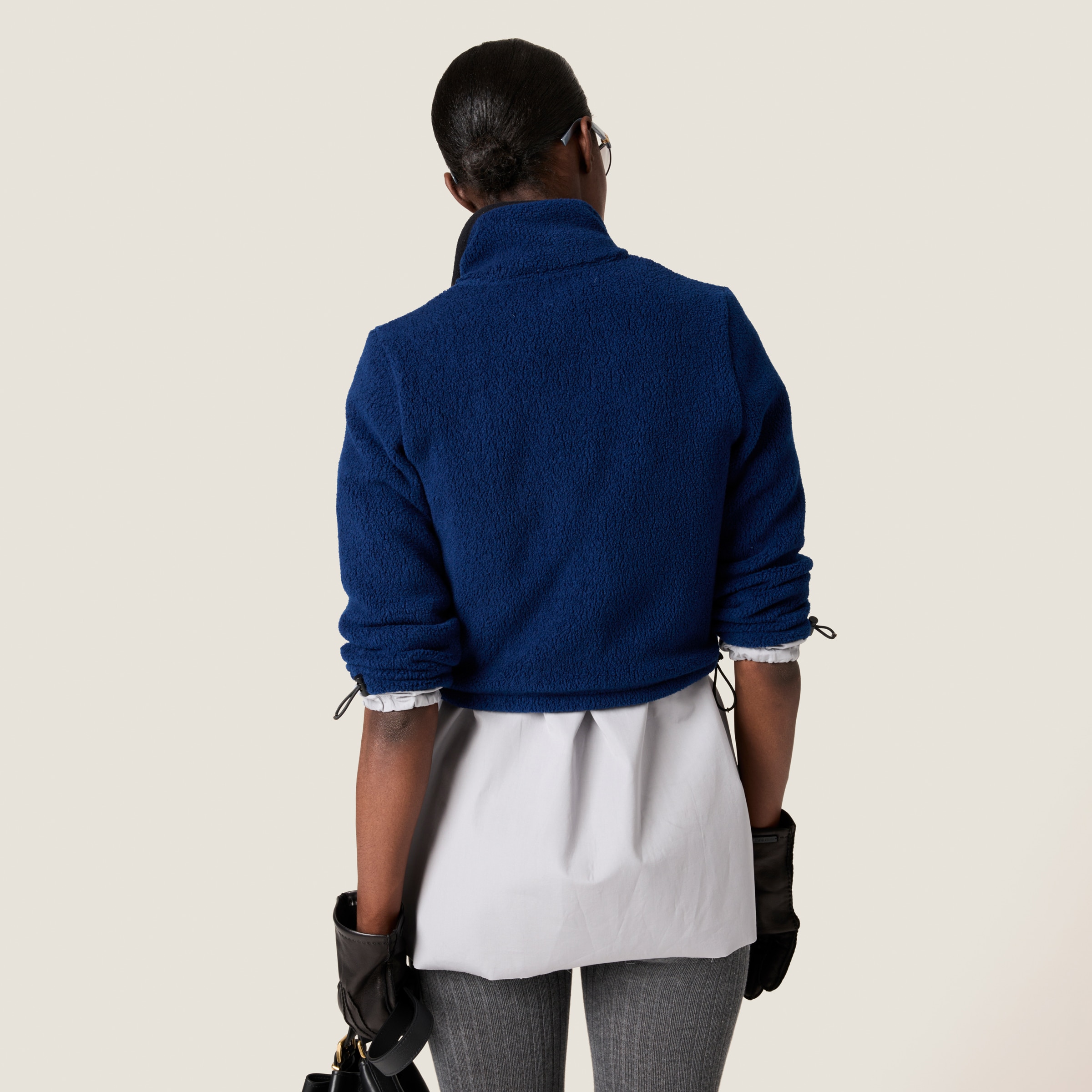 Navy Cotton Fleece Cropped Sweatshirt | Miu Miu Navy Cotton Fleece Cropped Sweatshirt | Miu Miu
