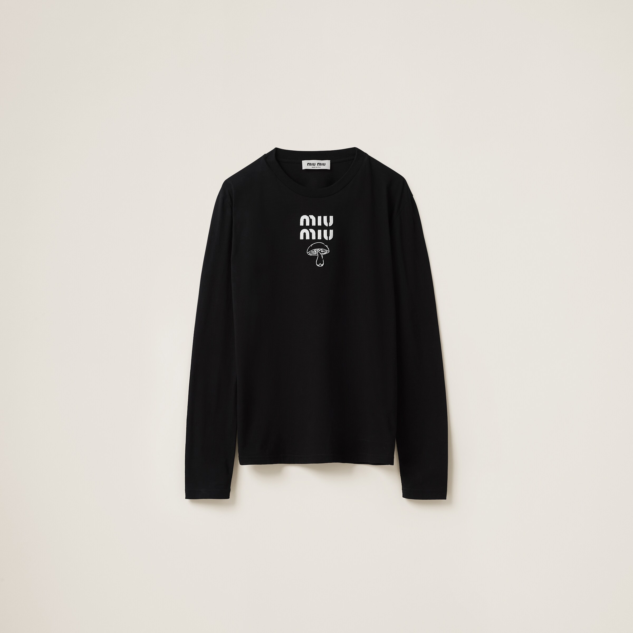 Black Embroidered Cotton T-shirt | Miu Miu