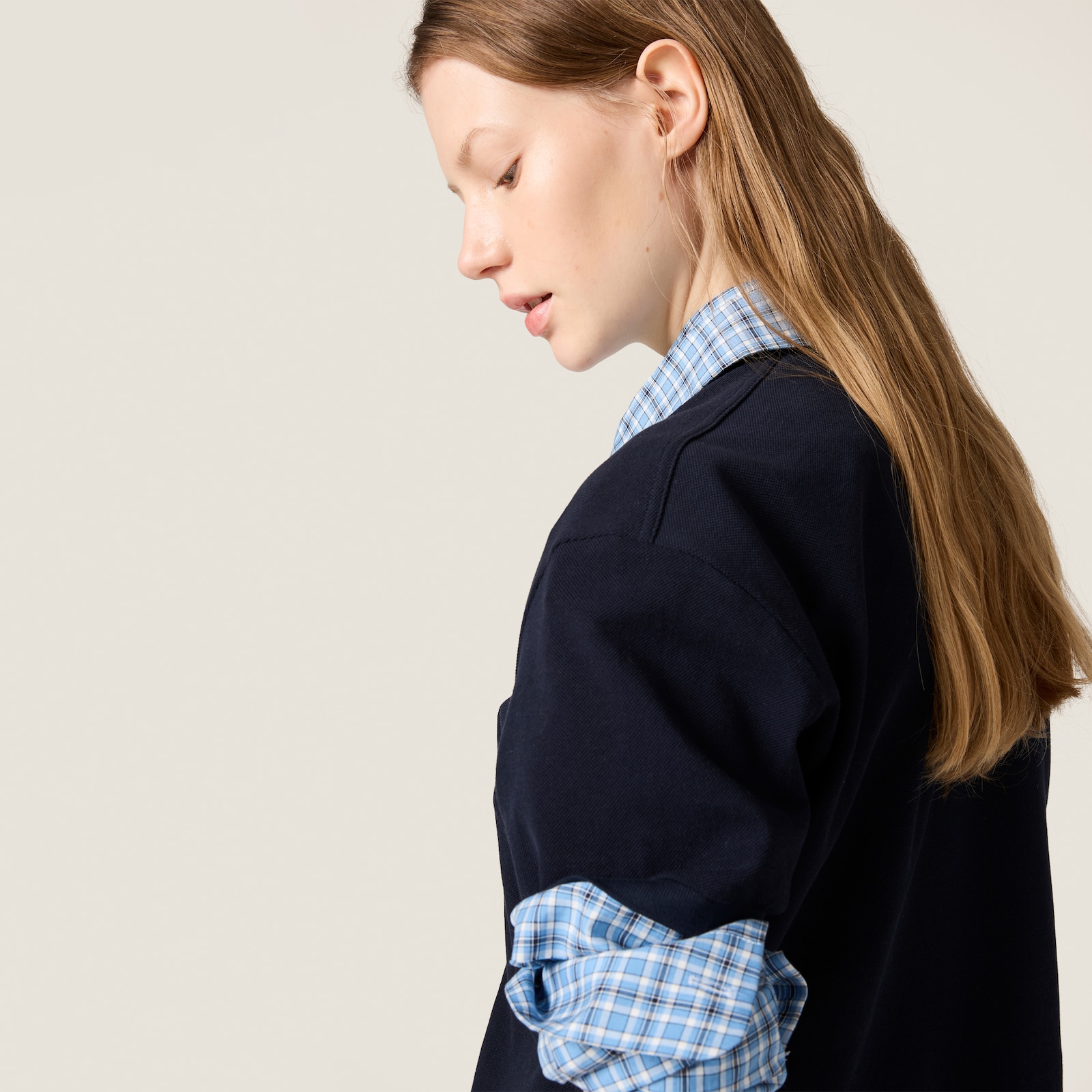 Navy Piqué And Poplin Polo Shirt | Miu Miu