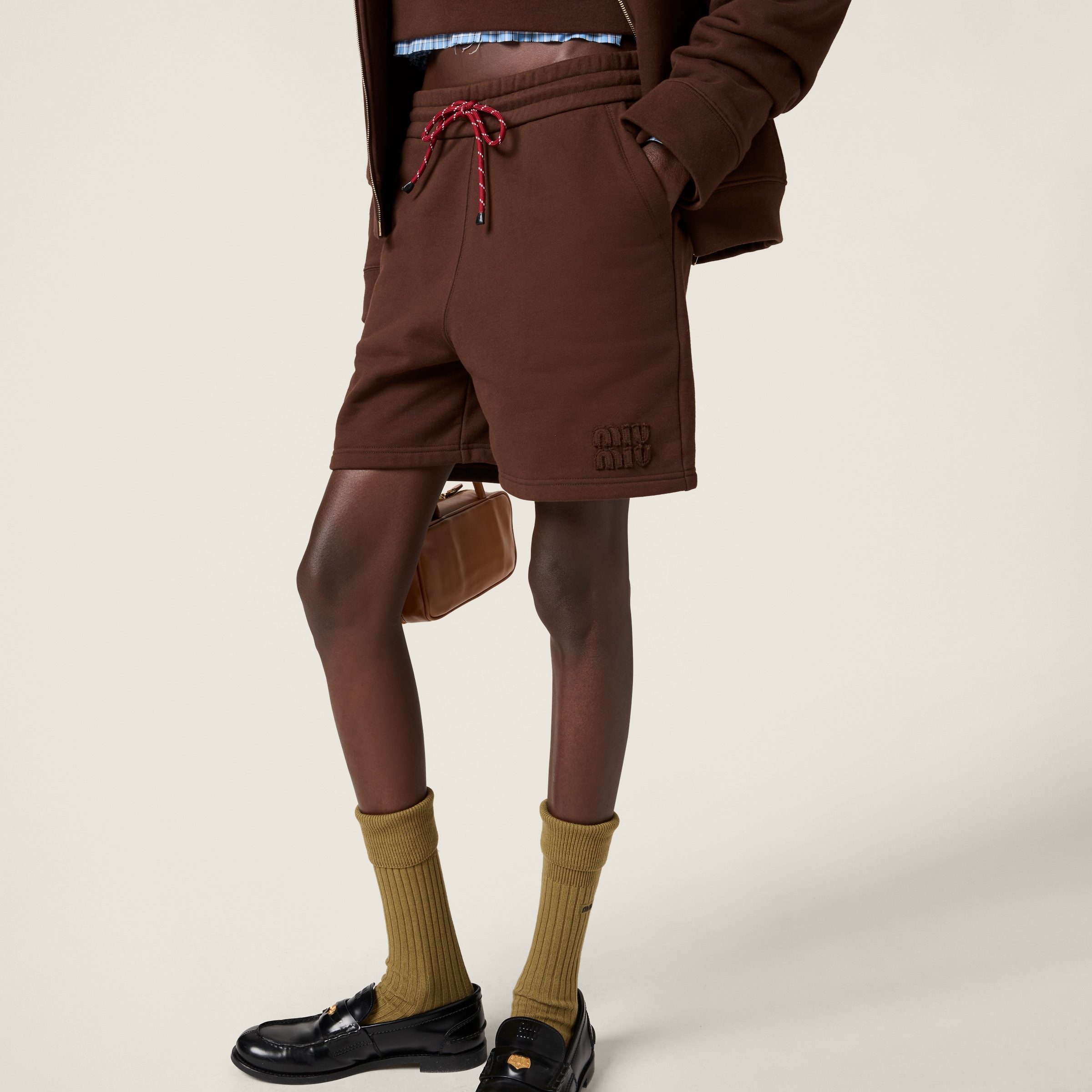 Short En Coton Molletonné Marron Cacao | Miu Miu