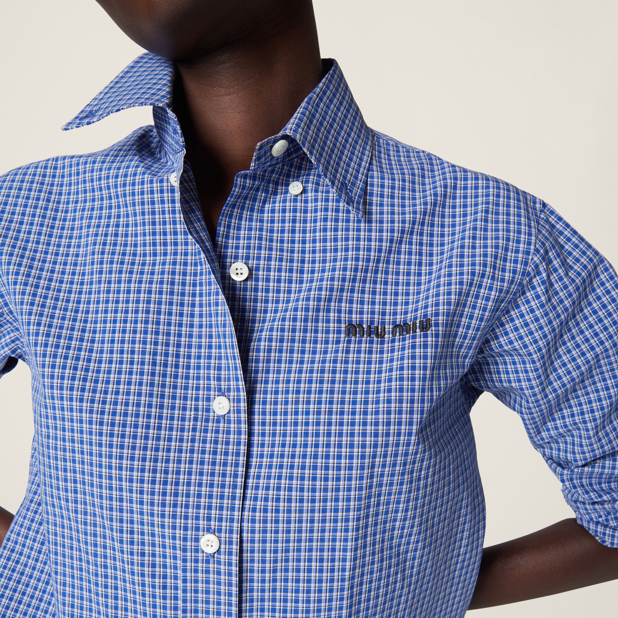 Sapphire Blue Checked Shirt | Miu Miu