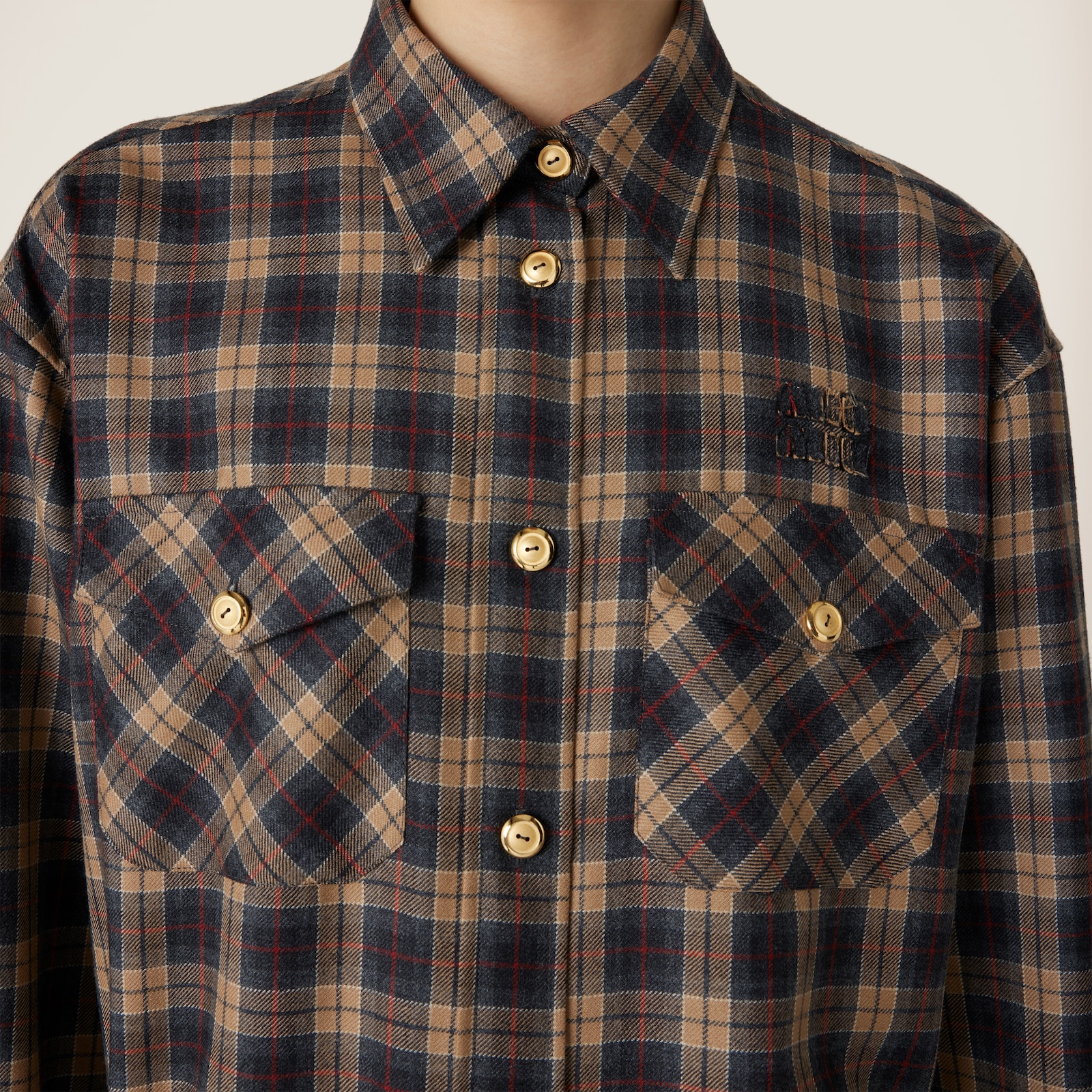Camel Brown Wool Tartan Shirt | Miu Miu
