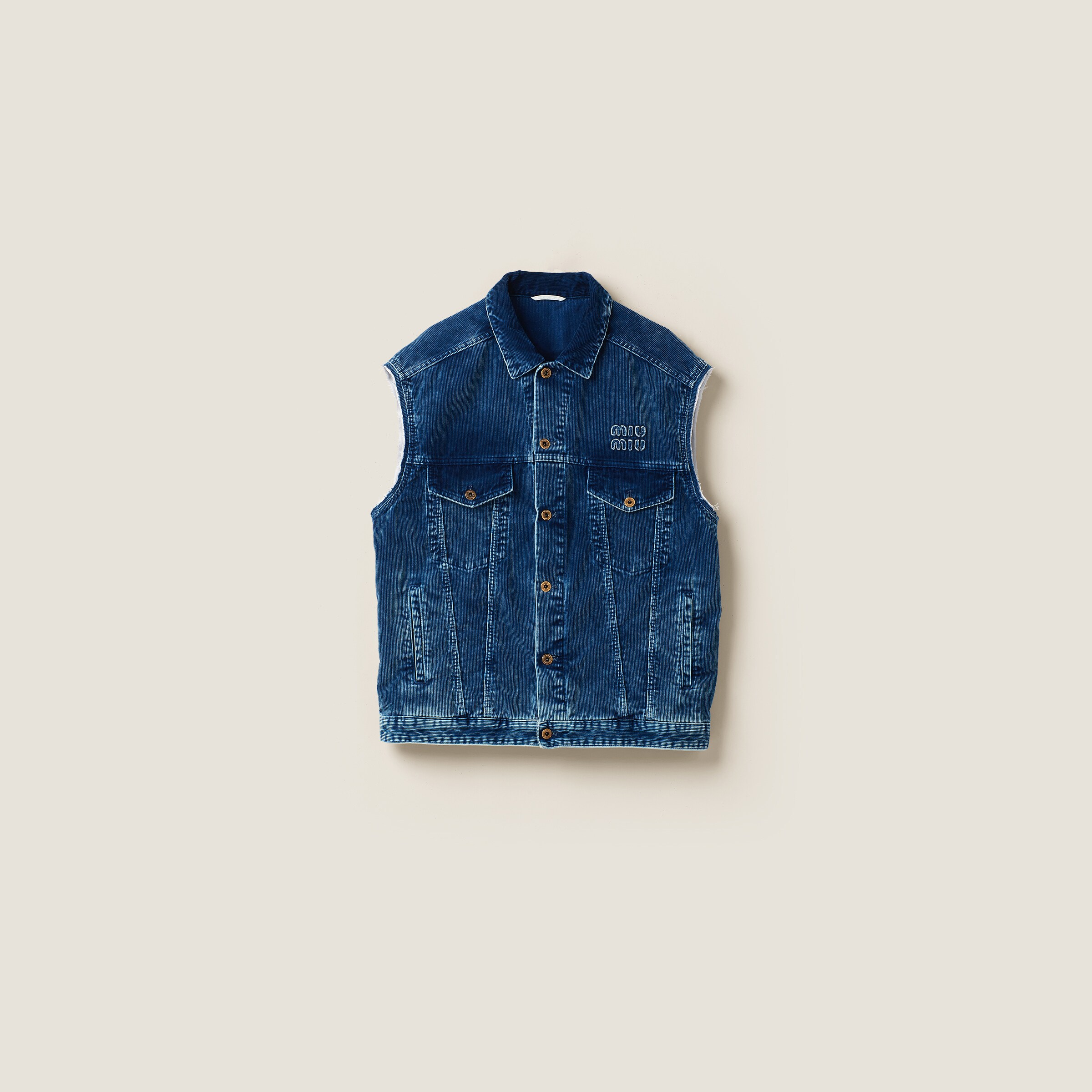 Indigo Blue Washed Velvet Vest | Miu Miu