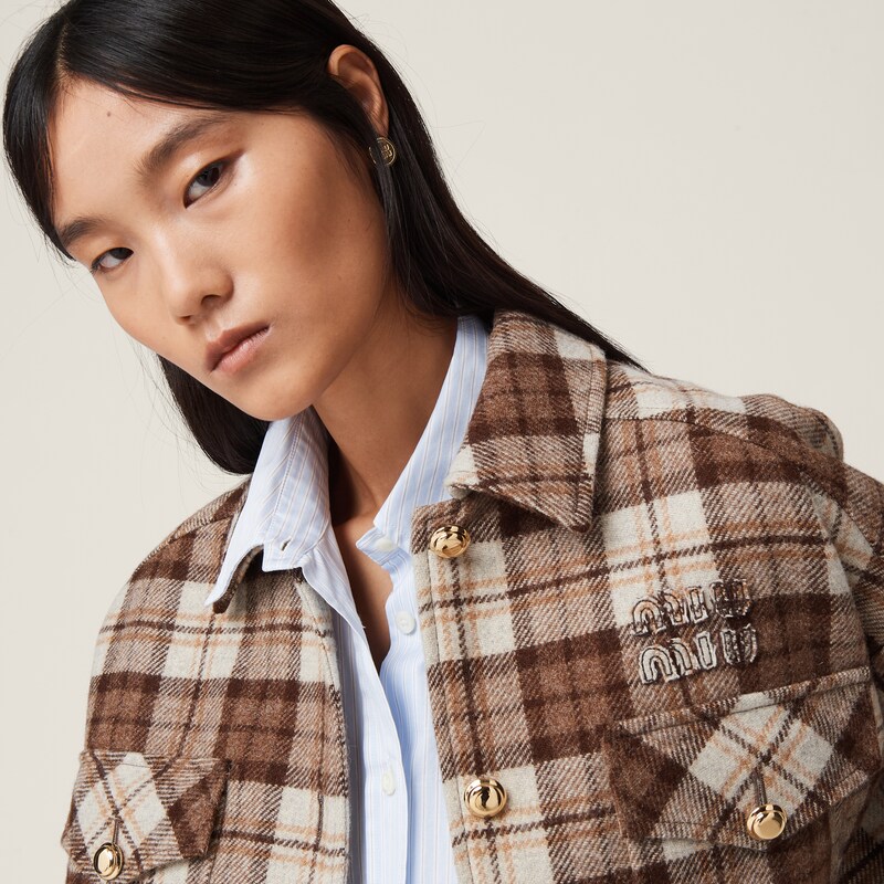 Cocoa Brown Check Blouson Jacket | Miu Miu