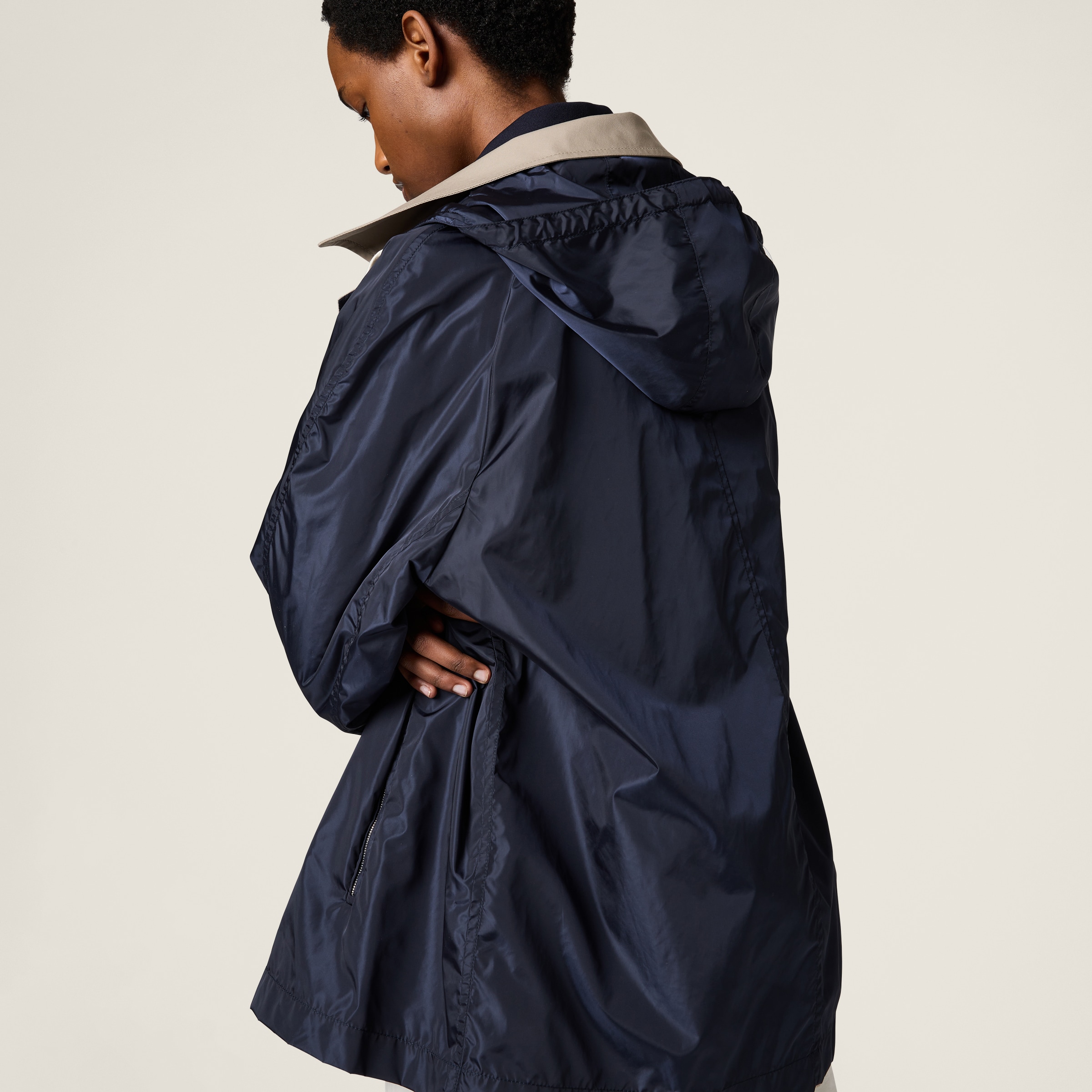 Clay/navy Panama Cotton And Technical Pongé Blouson Jacket | Miu Miu ...