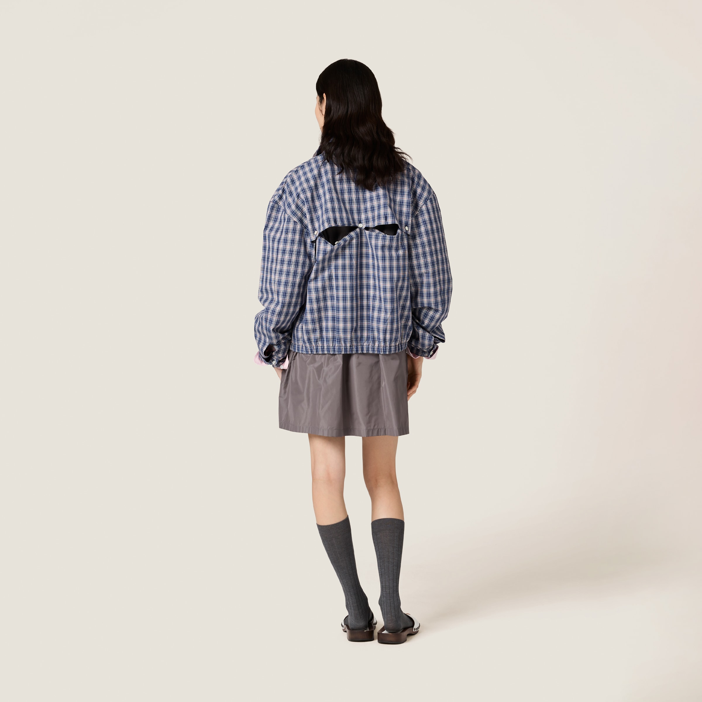 Bright Blue/red Checked Fabric Blouson Jacket | Miu Miu
