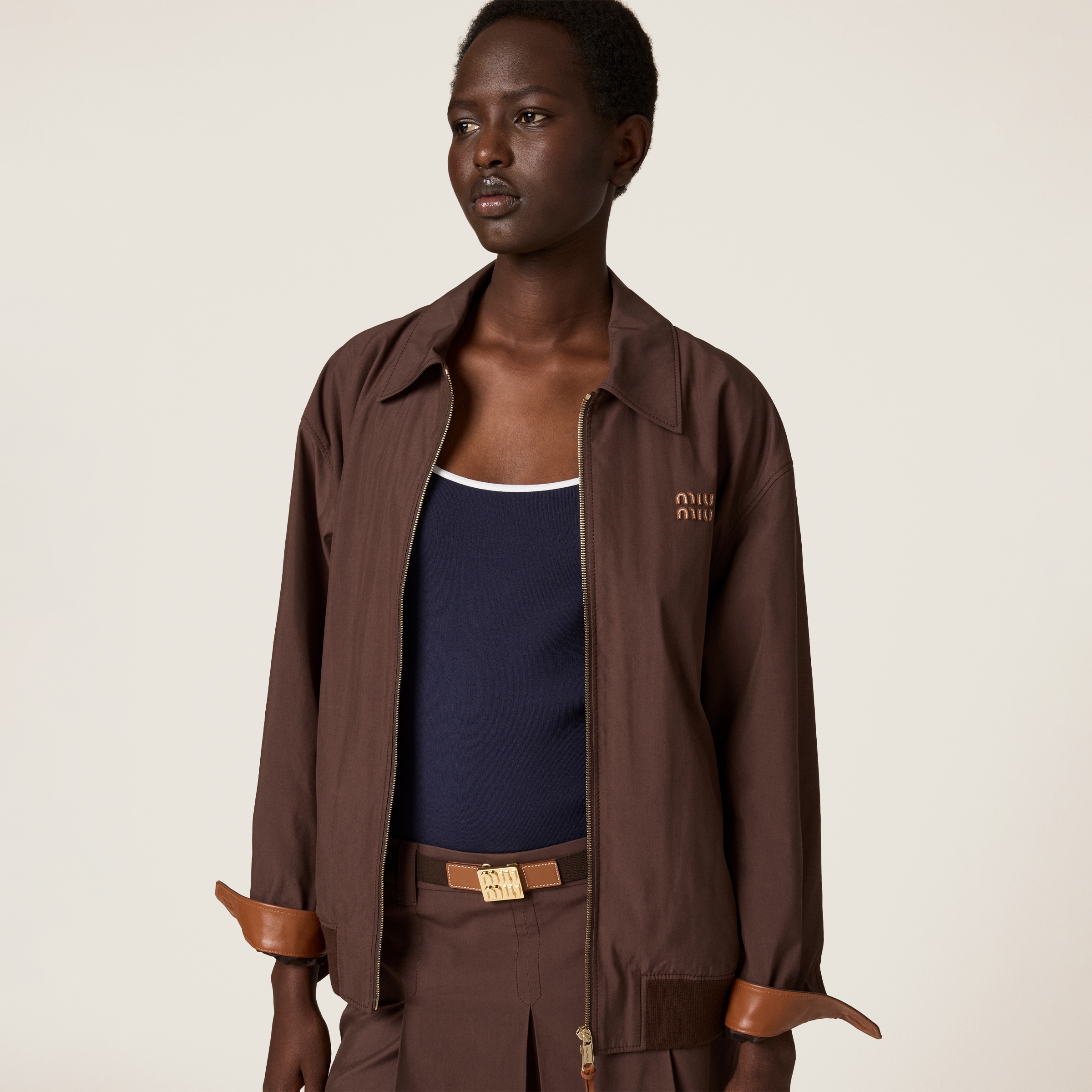Cocoa Brown Panama Cotton Blouson Jacket | Miu Miu