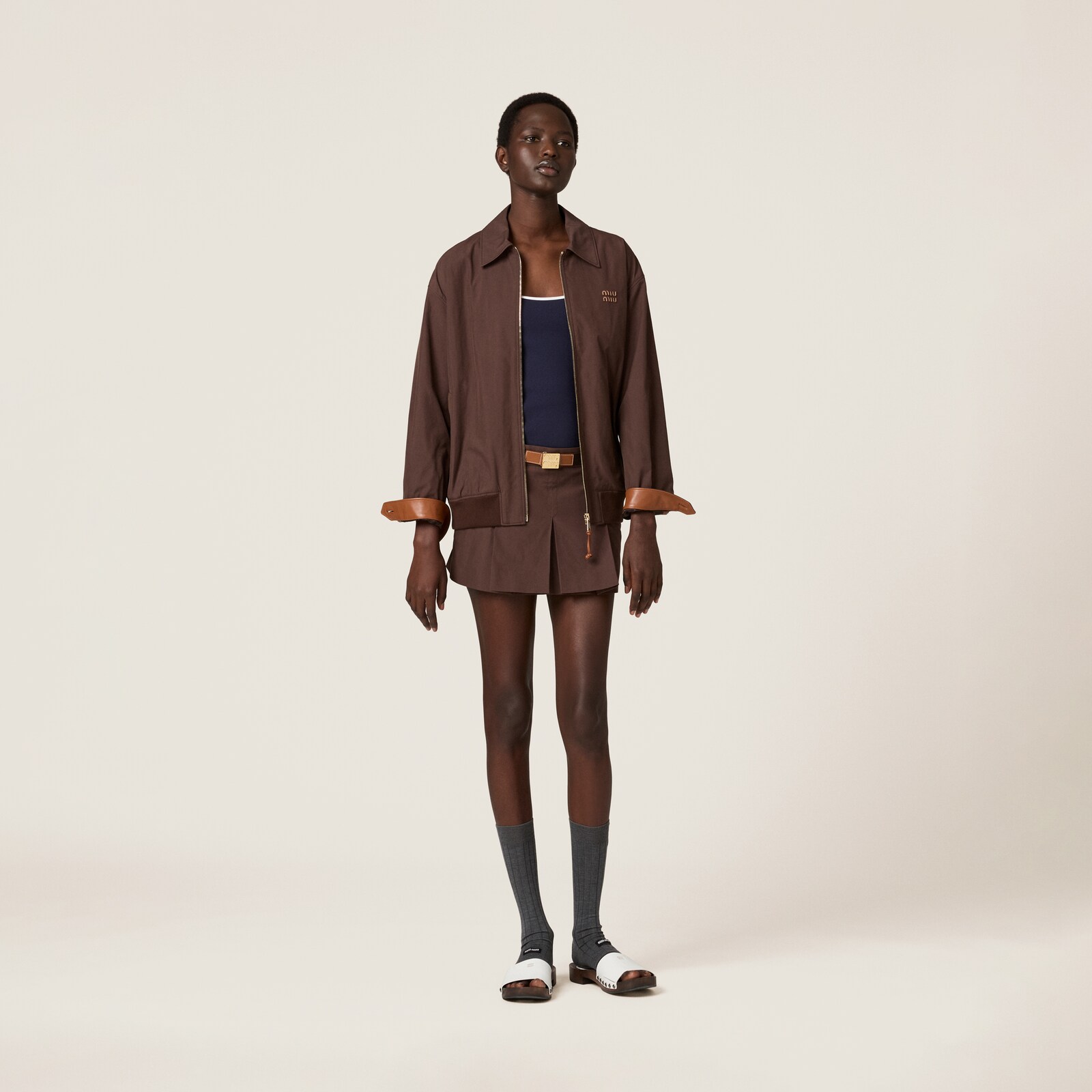 Cocoa Brown Panama Cotton Blouson Jacket | Miu Miu