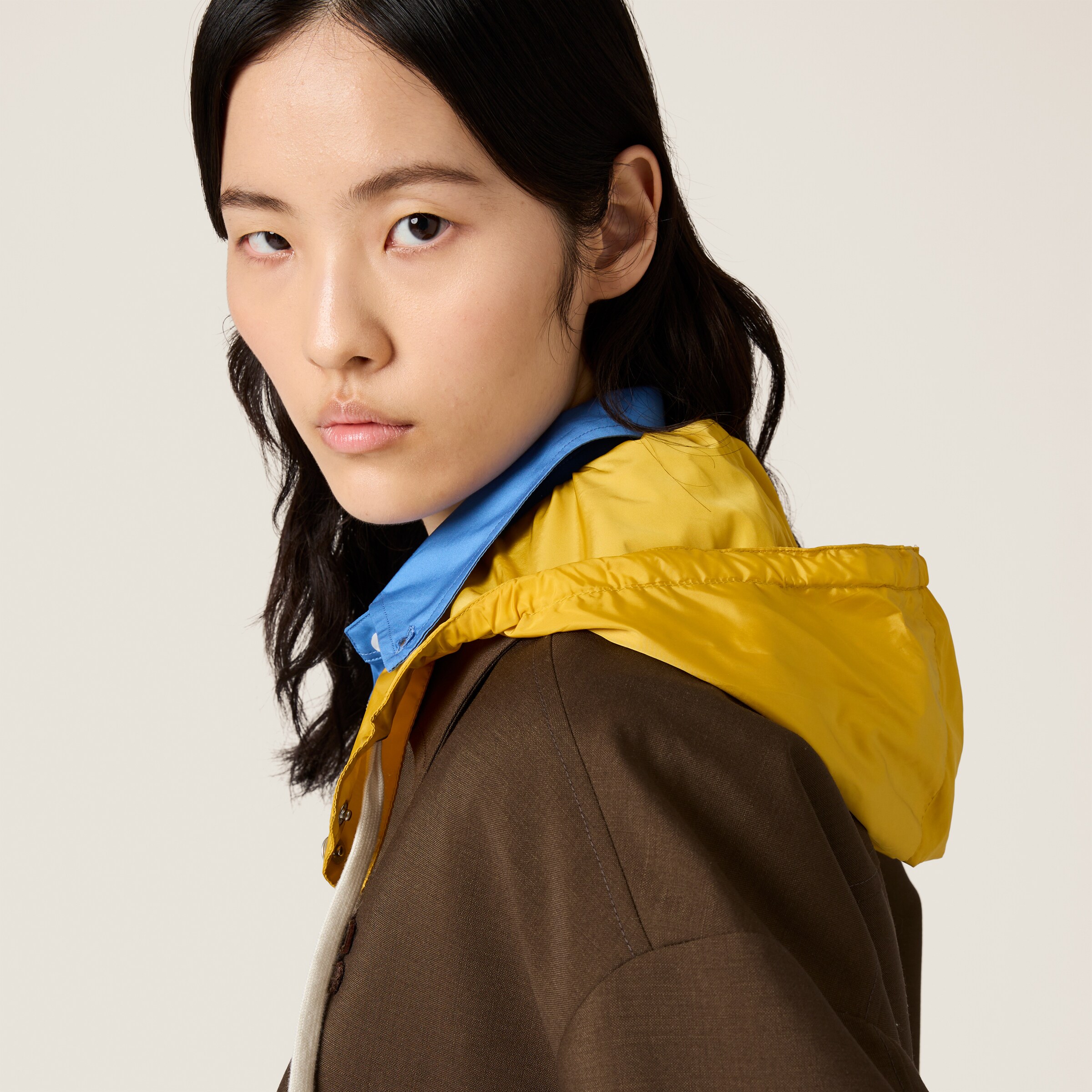 Peat Brown/mustard Kid Mohair And Technical Pongé Blouson Jacket | Miu Miu