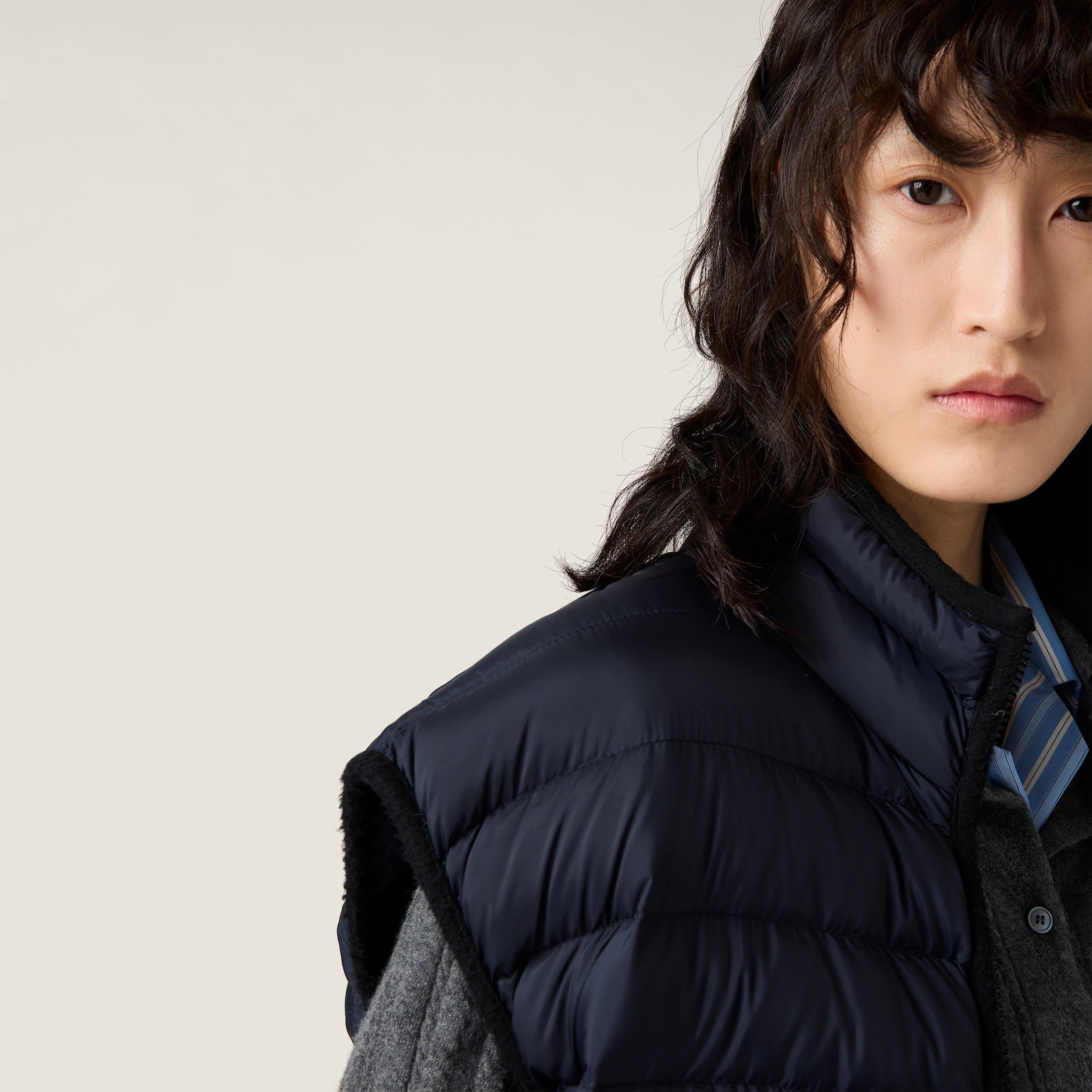 Navy Light Pongé Down Vest | Miu Miu