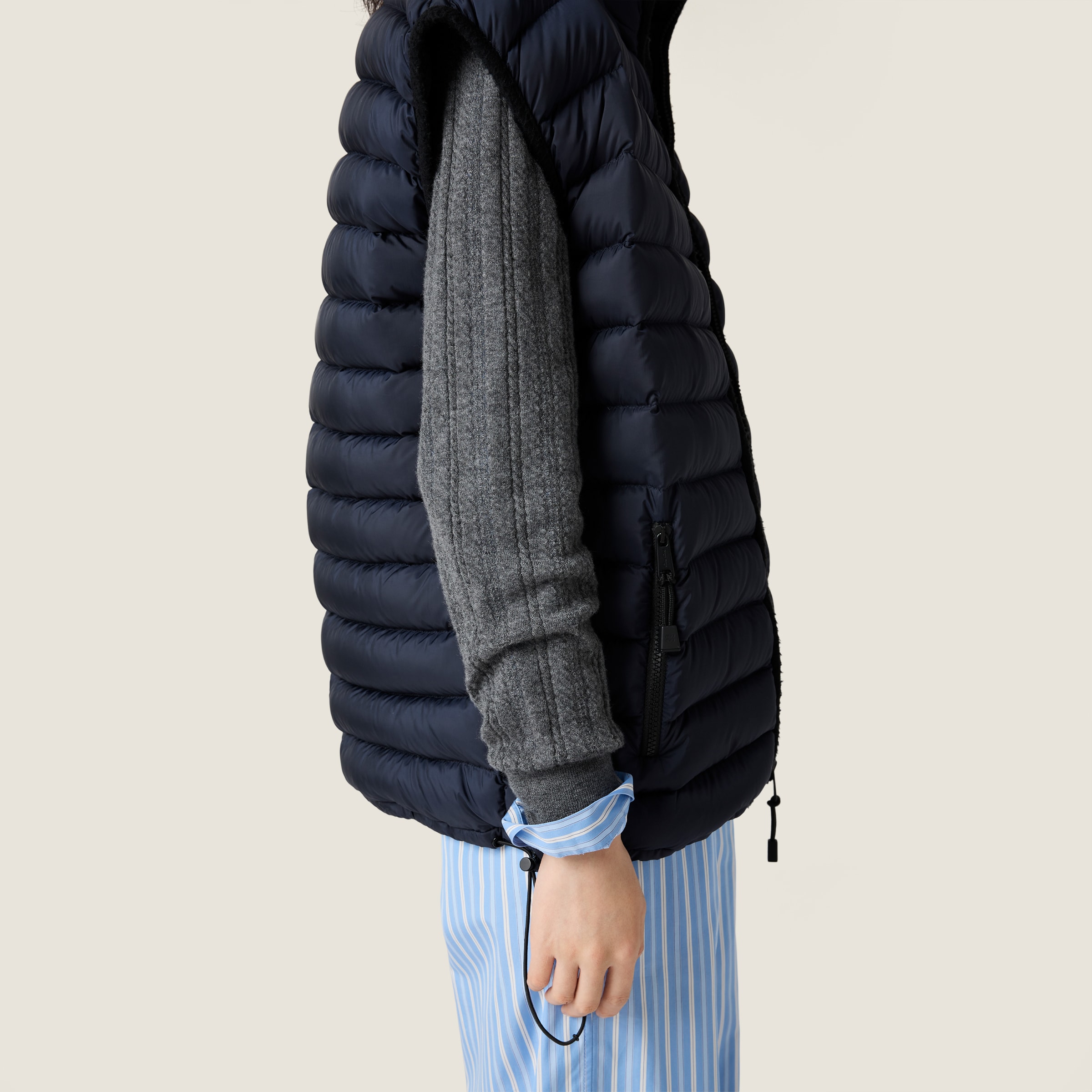 Navy Light Pongé Down Vest | Miu Miu
