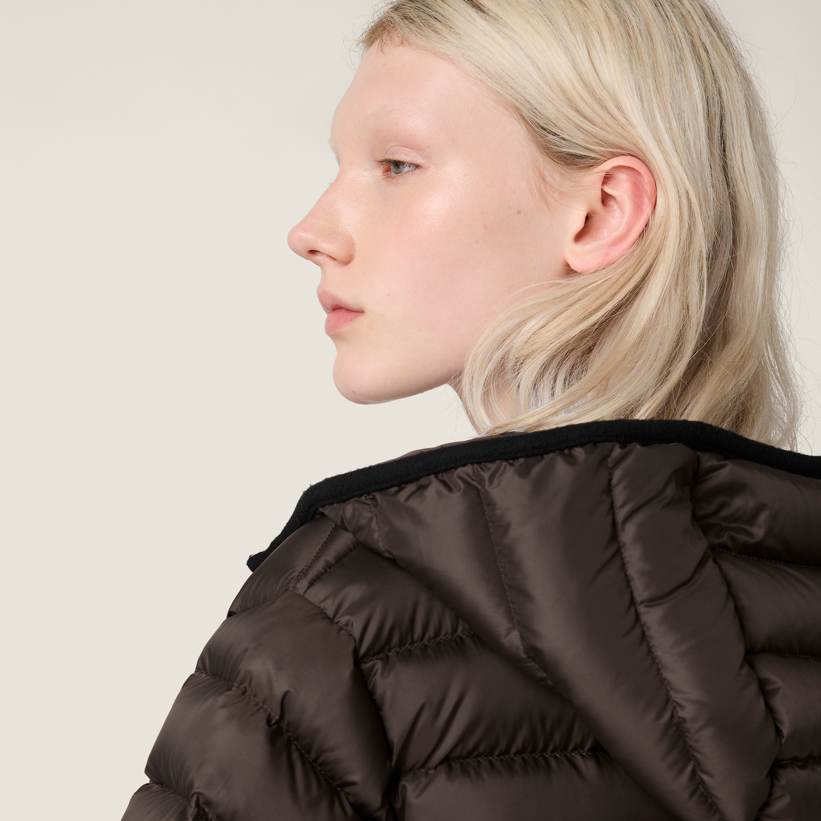 Forest Green Light Pongé Down Hoodie Jacket | Miu Miu