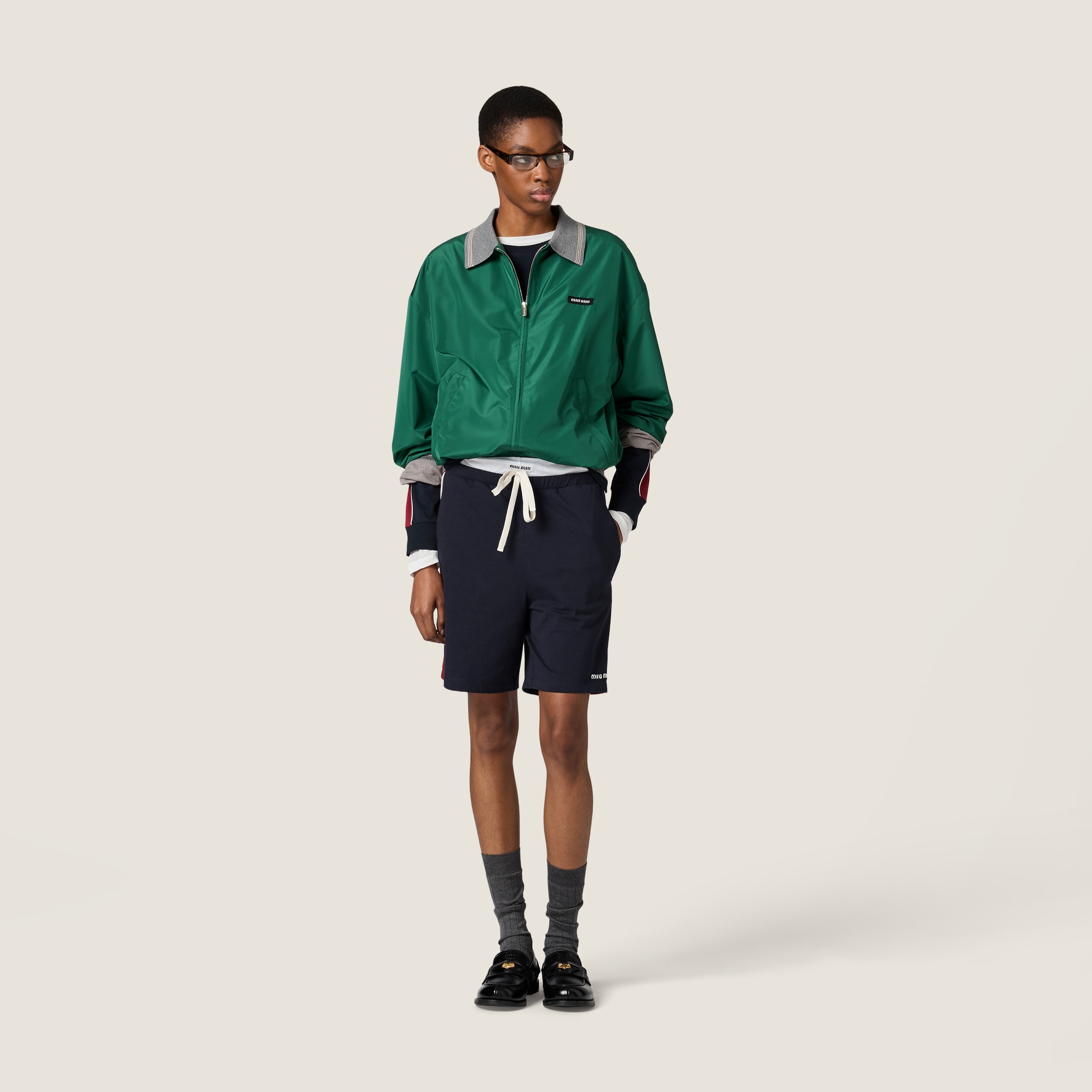 Green Technical Poplin Bomber Jacket | Miu Miu