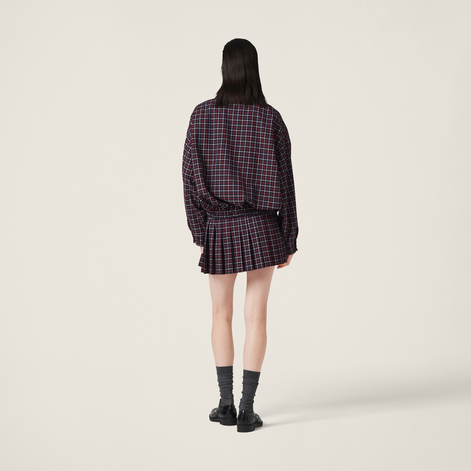 Blue/red Checked Wool Blouson Jacket | Miu Miu