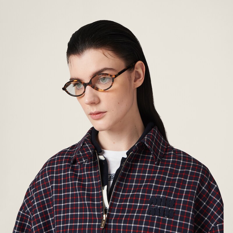 Blue/red Checked Wool Blouson Jacket | Miu Miu