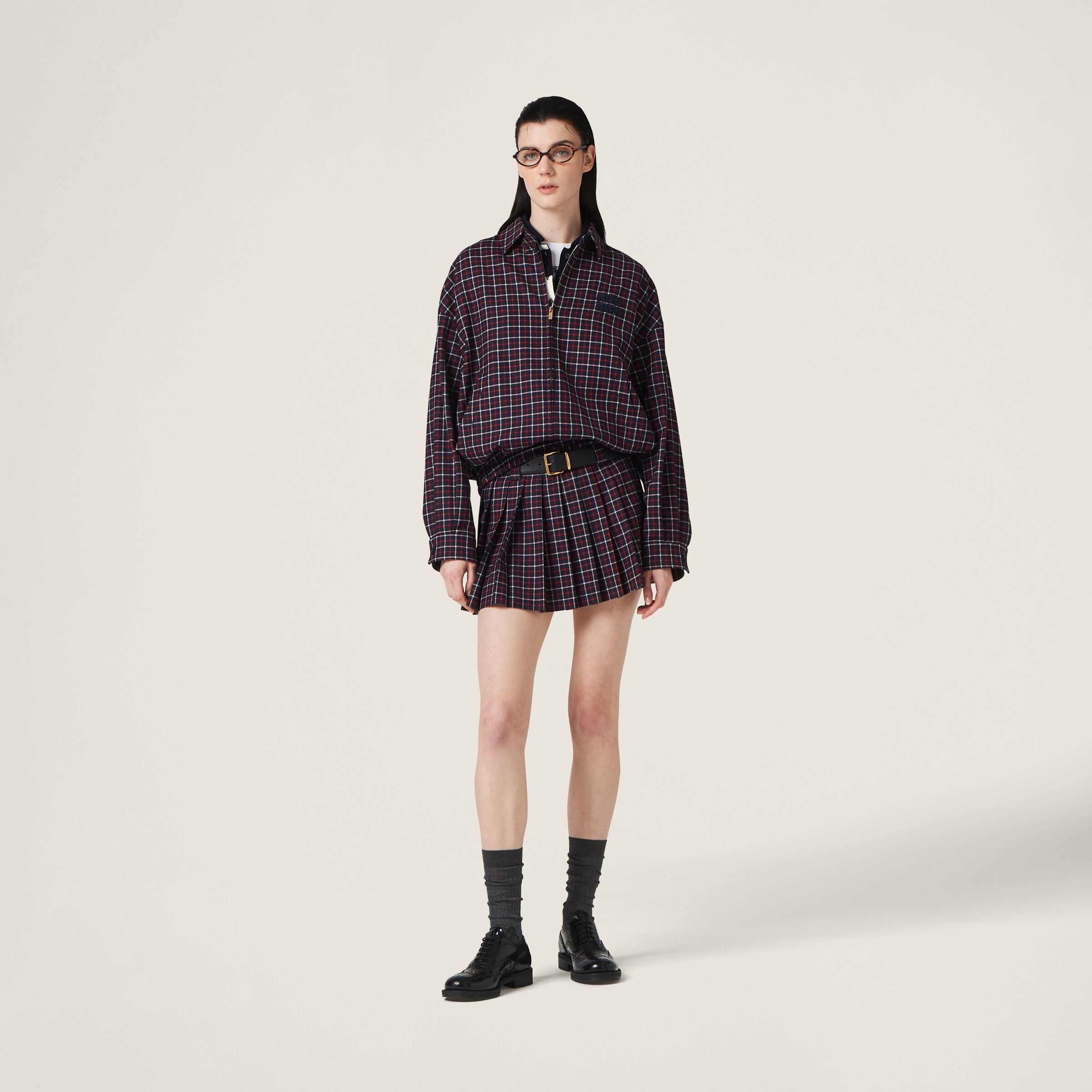 Blue/red Checked Wool Blouson Jacket | Miu Miu