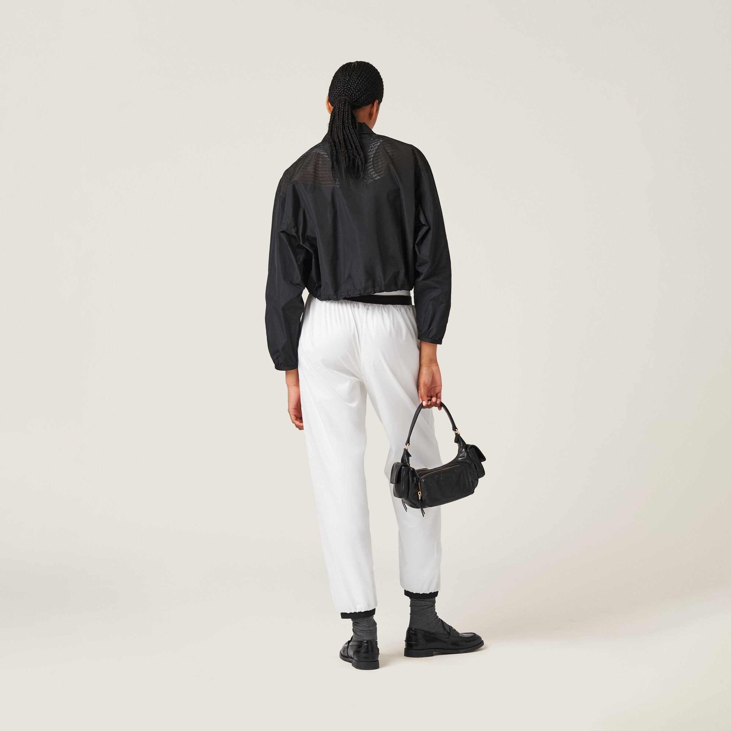 Black Technical Silk Blouson Jacket | Miu Miu Black Technical Silk Blouson Jacket | Miu Miu