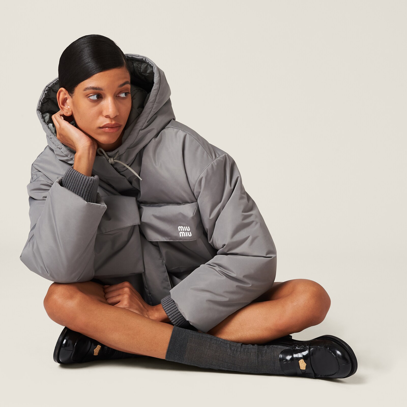 Lead Gray Technical Fabric Blouson Jacket | Miu Miu