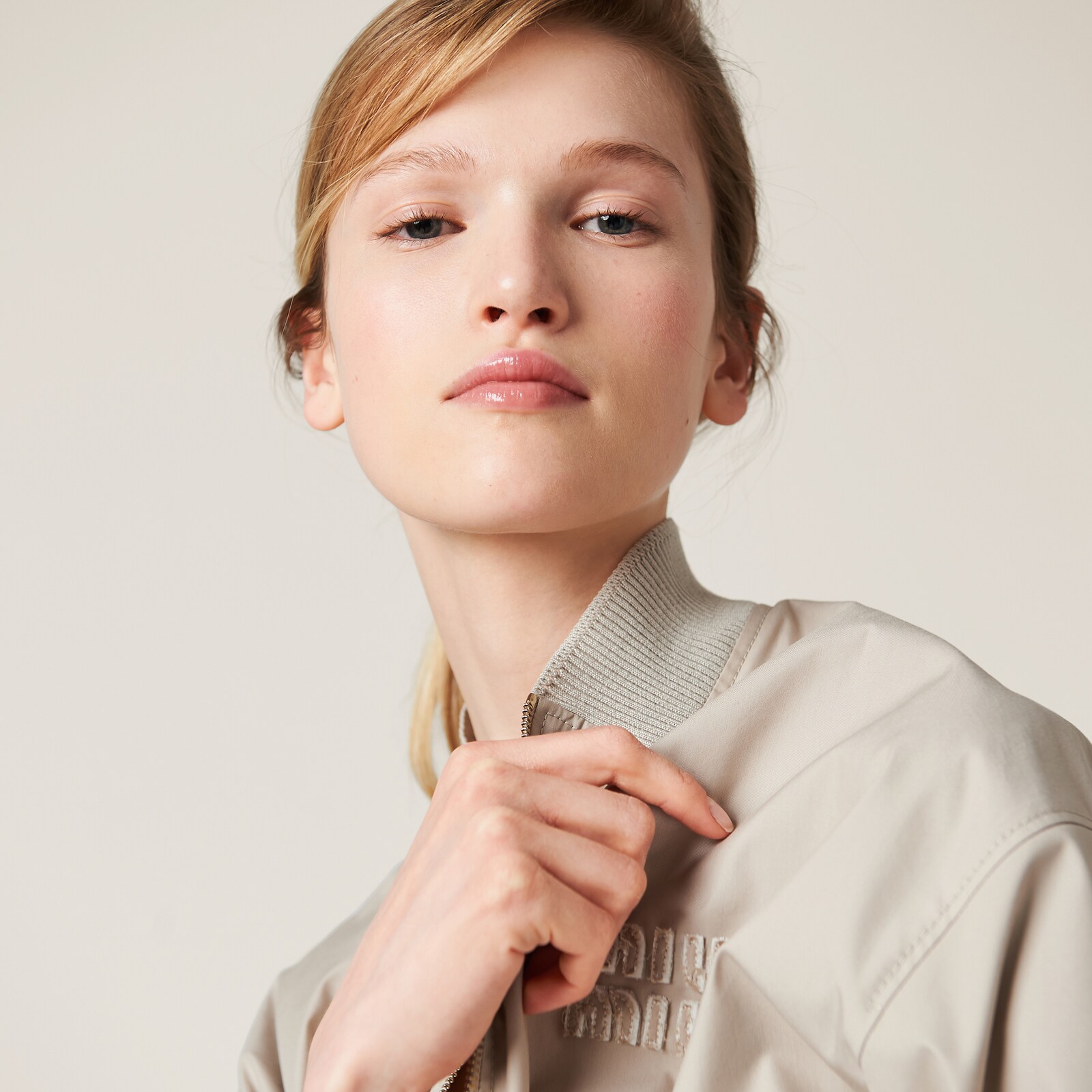 Limestone Panama Cotton Blouson Jacket | Miu Miu