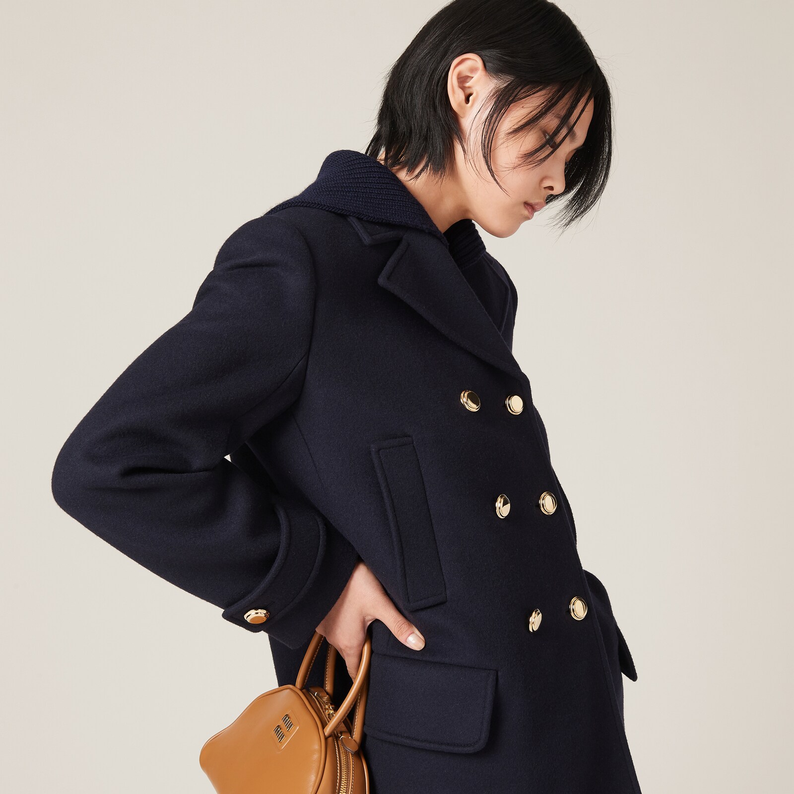 Navy Cloth Peacoat | Miu Miu