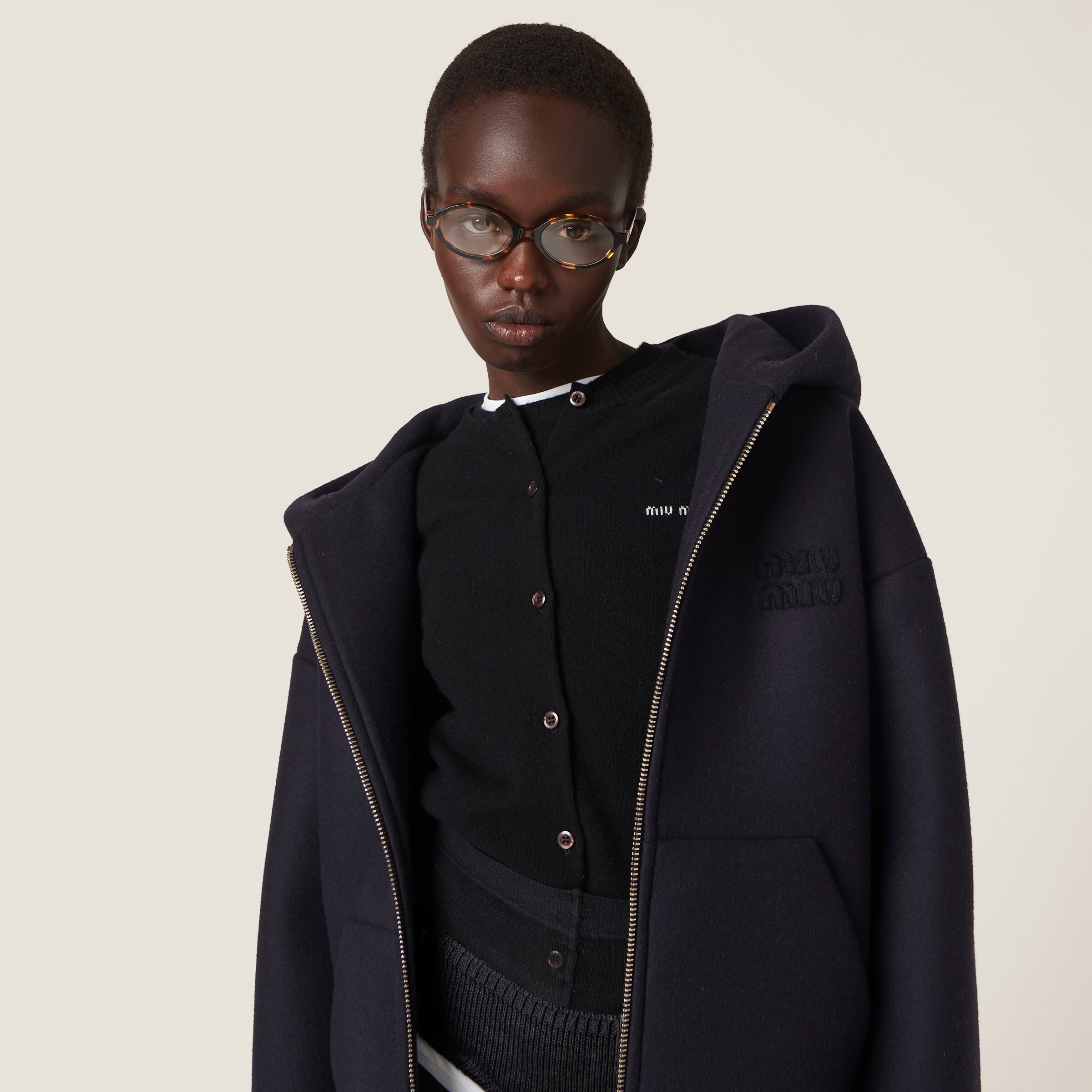 Navy Cloth Hoodie Jacket | Miu Miu