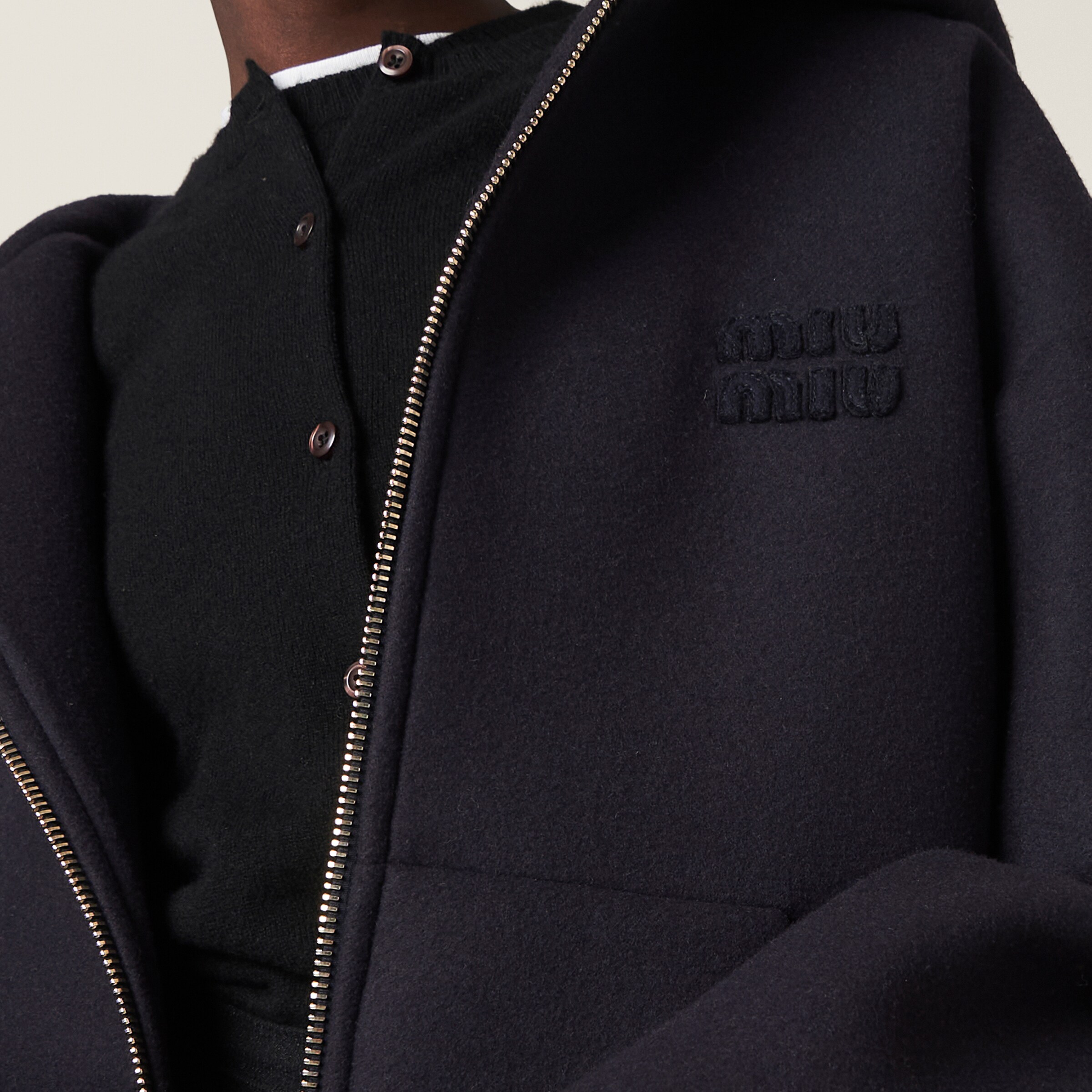 Navy Cloth Hoodie Jacket | Miu Miu