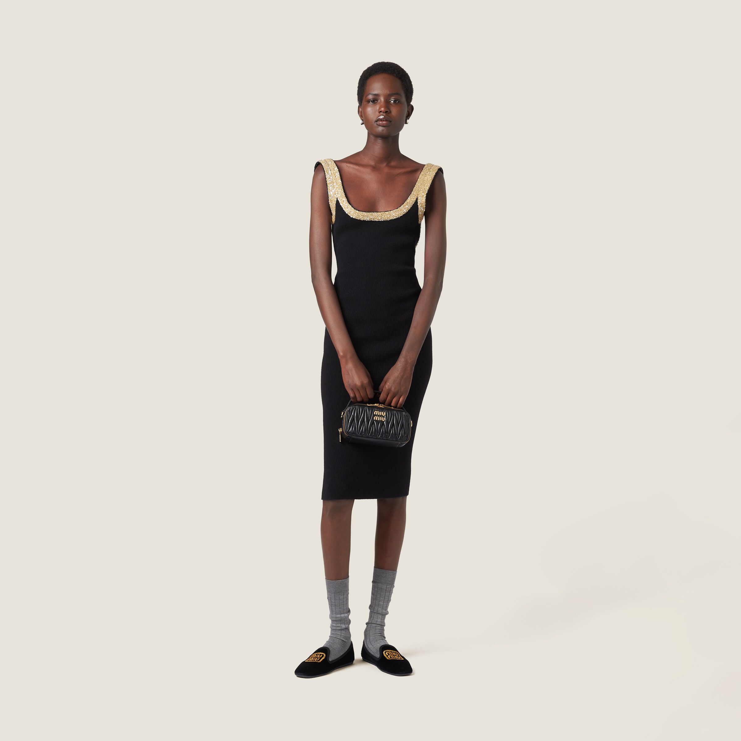 Black/pale Yellow Cashmere Dress | Miu Miu