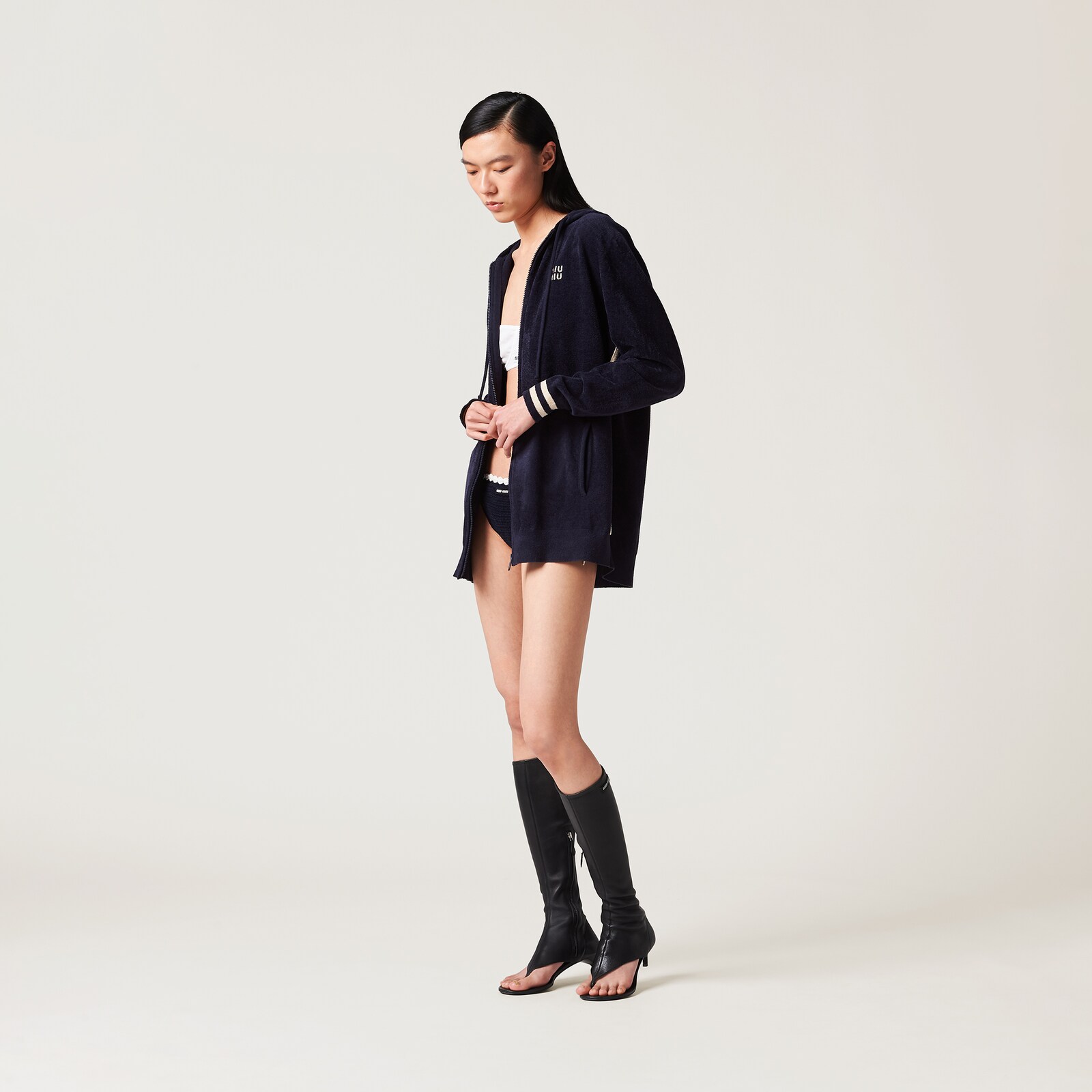 Navy Knit Hoodie | Miu Miu