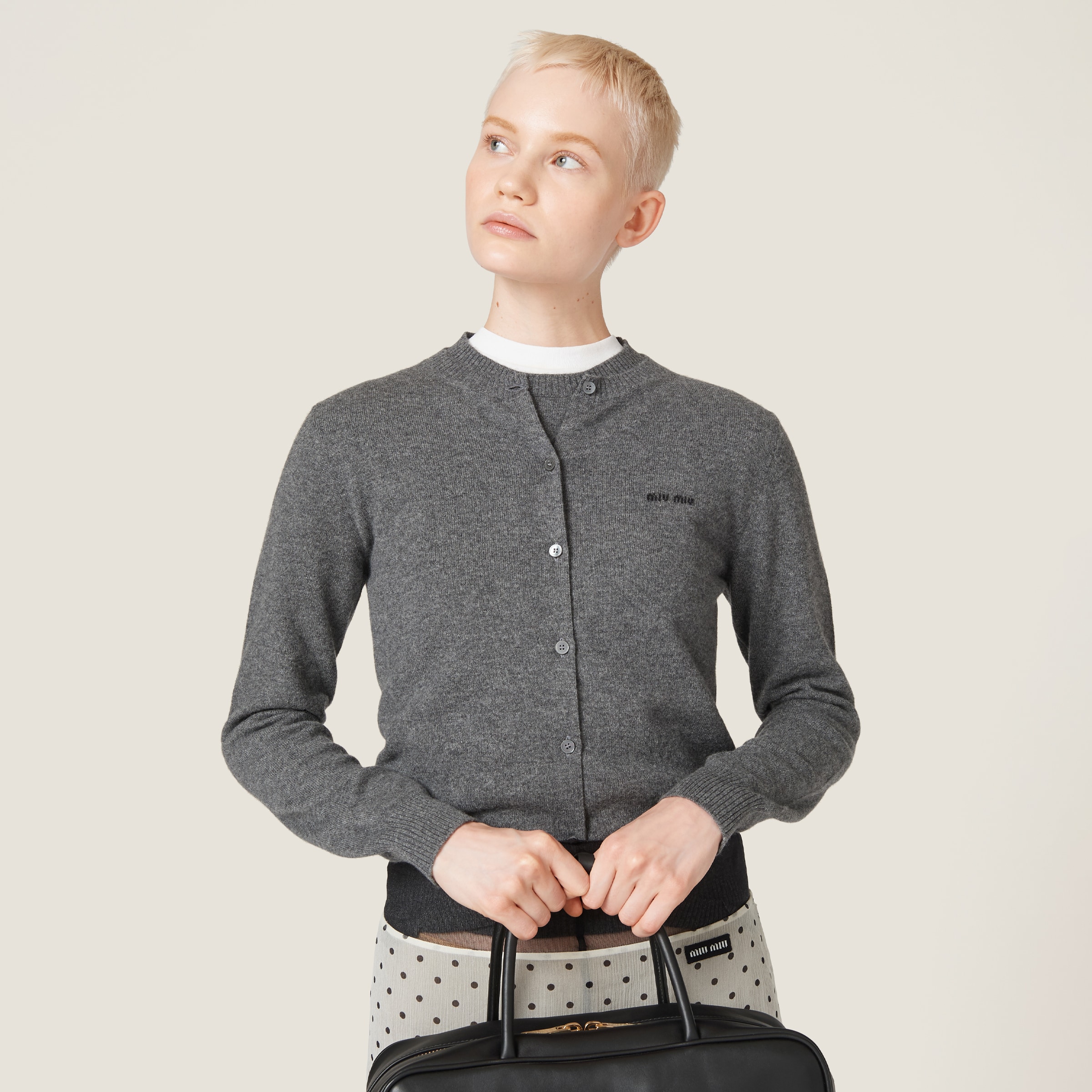 Slate Gray Cashmere Knit Cardigan | Miu Miu
