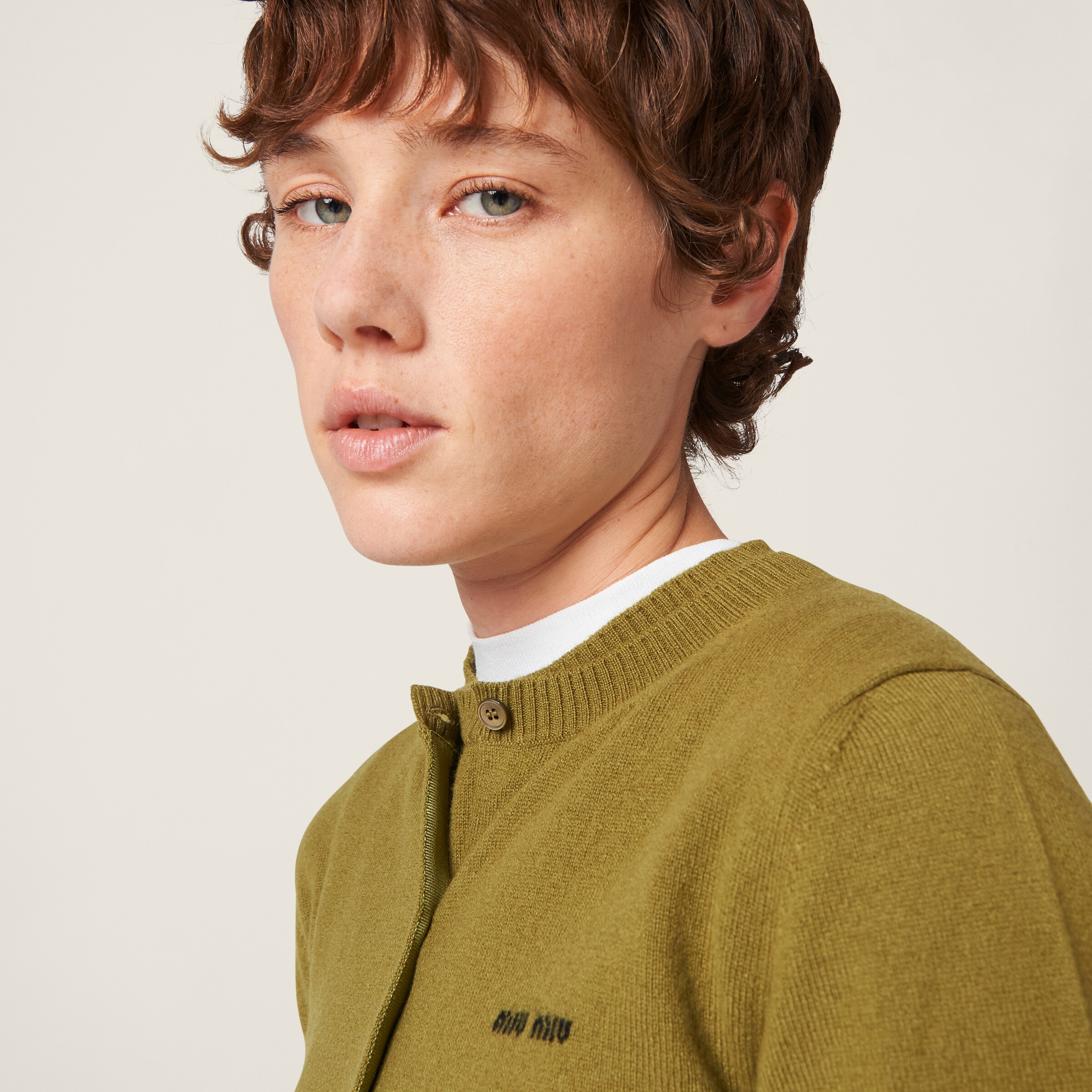 Fern Green Cashmere Knit Cardigan | Miu Miu