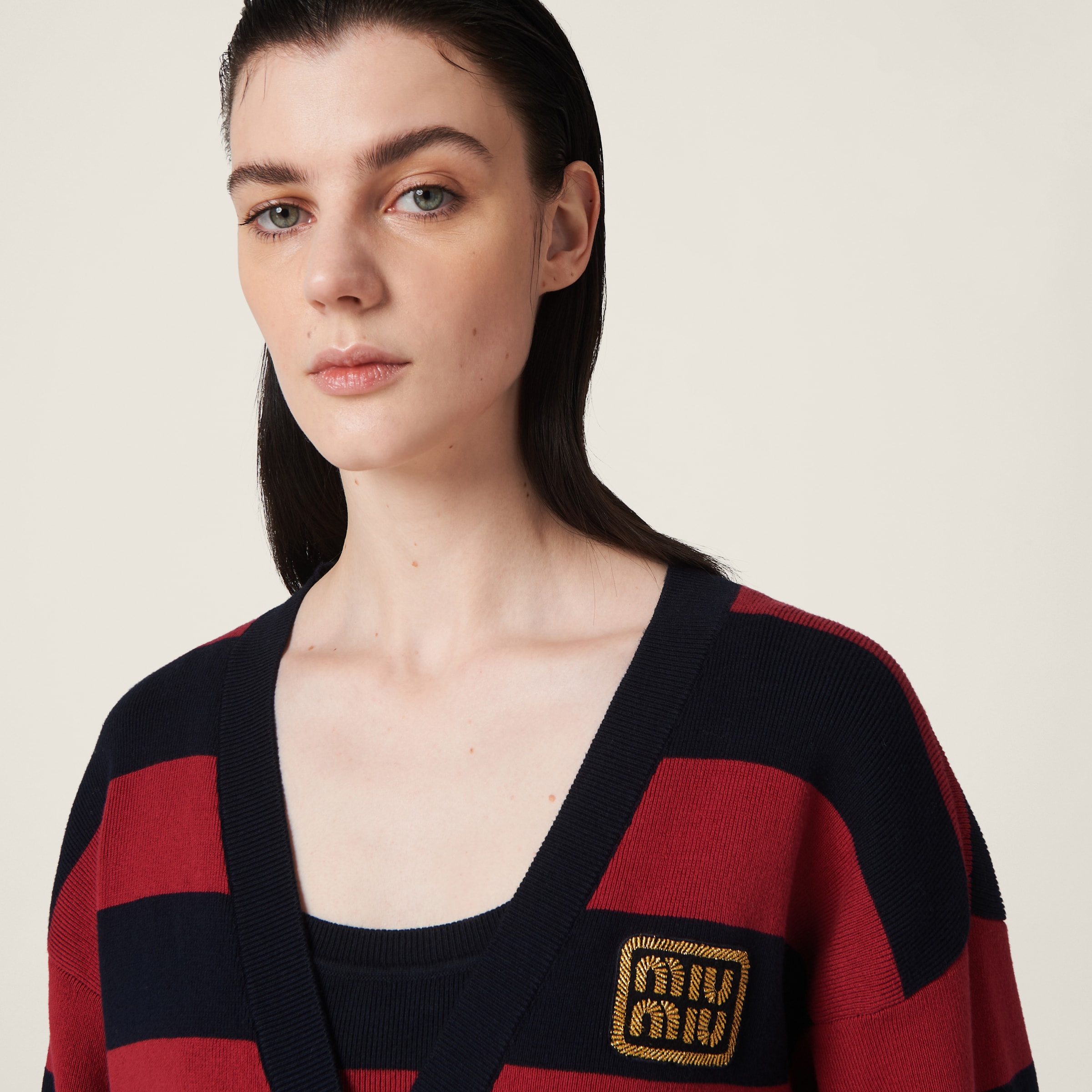 ブルー コットン ニット カーディガン | Miu Miu ブルー コットン ニット カーディガン | Miu Miu
