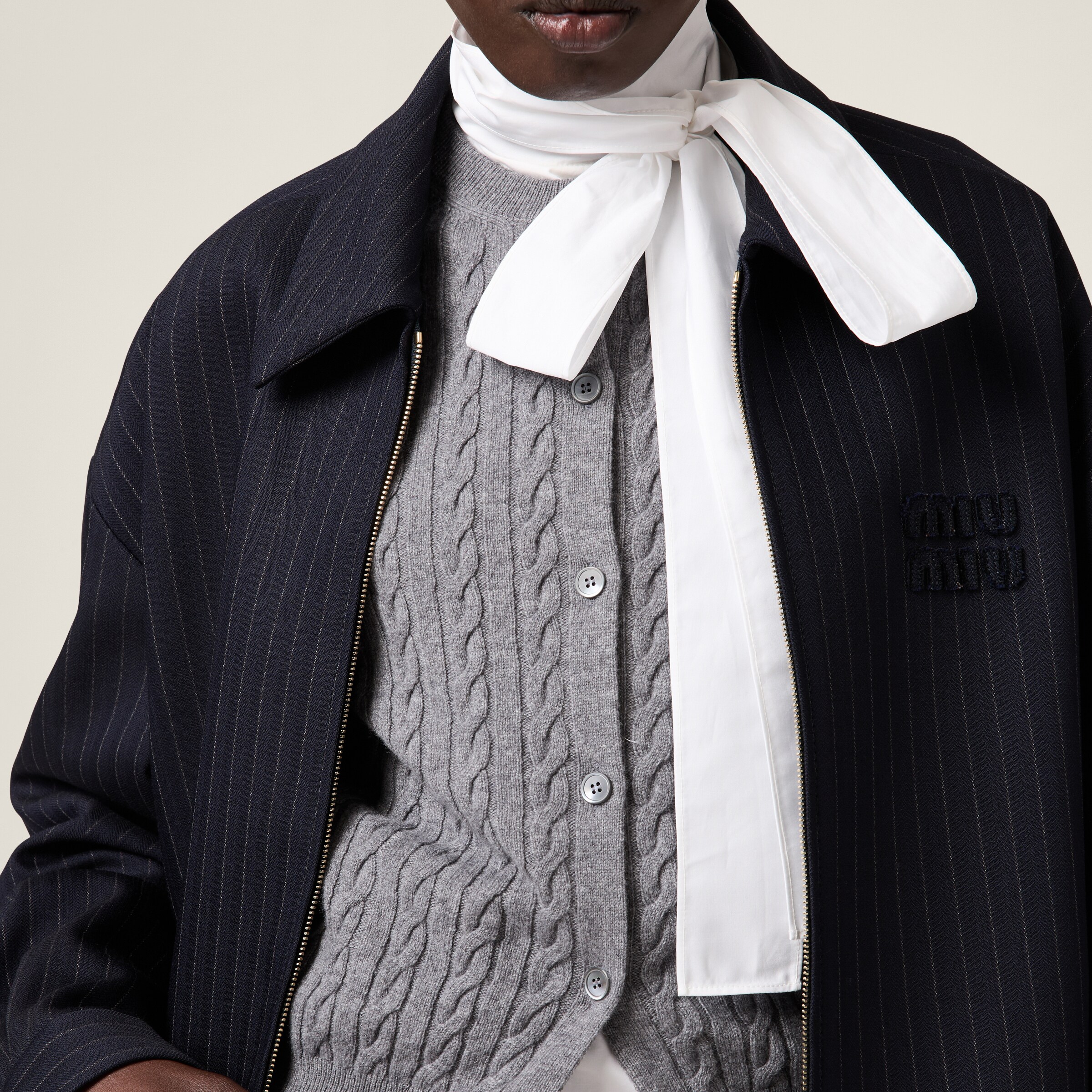 Steel Gray Cashmere Knit Cardigan | Miu Miu