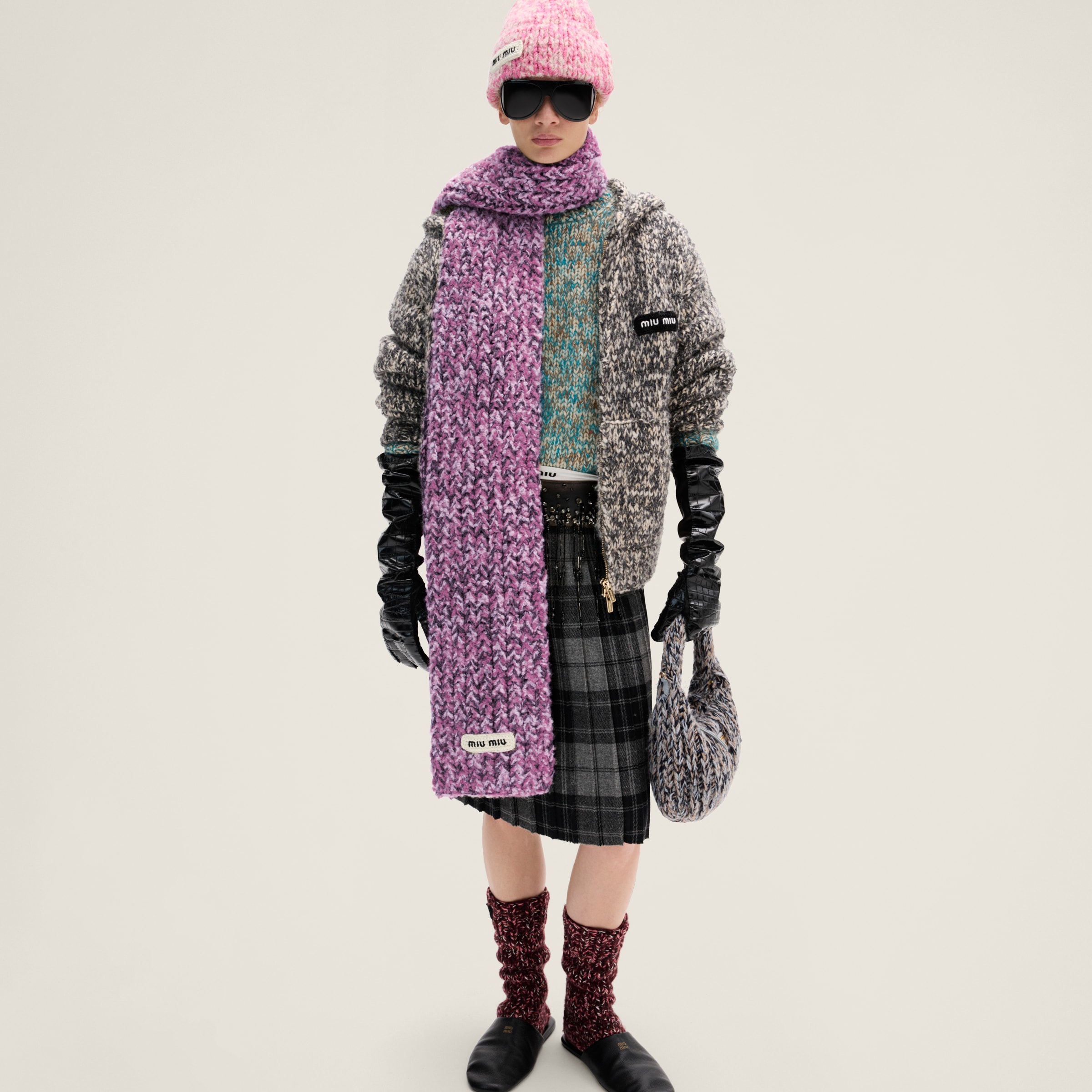 Slate Gray Zipper Cardigan | Miu Miu