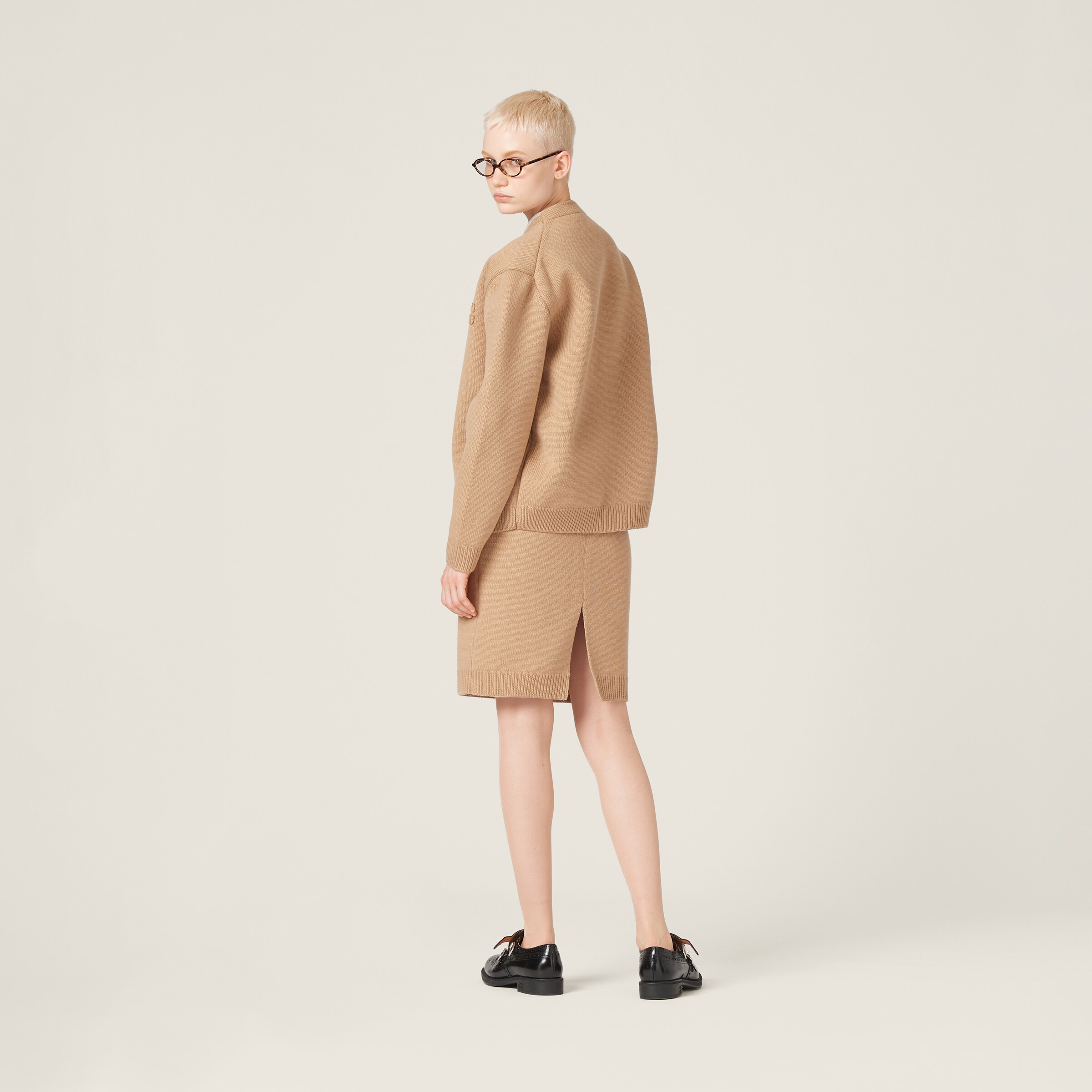 Biscuit Wool And Nylon Skirt | Miu Miu